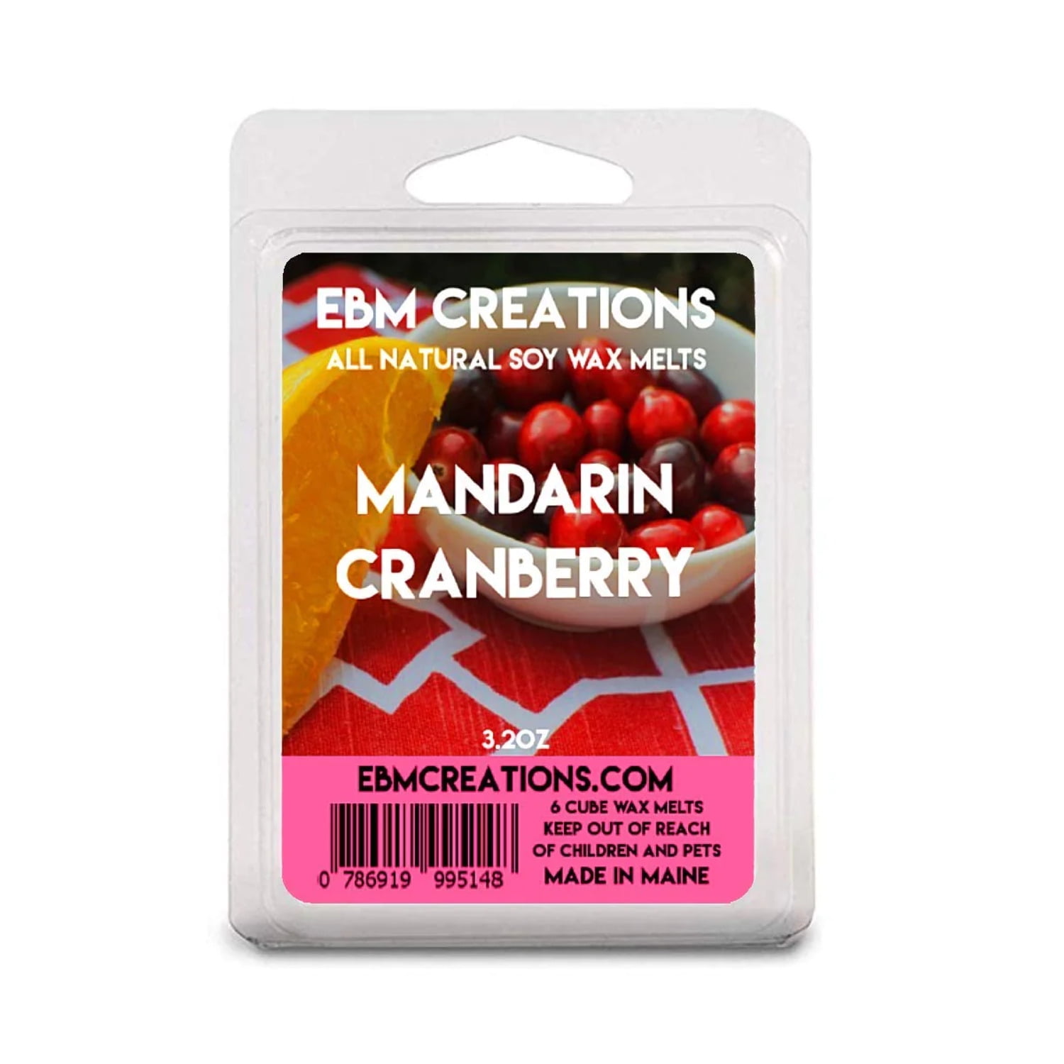 Mandarin Cranberry Scented Soy Wax Melts, EBM Creations, 6 Cube 3.2oz ...