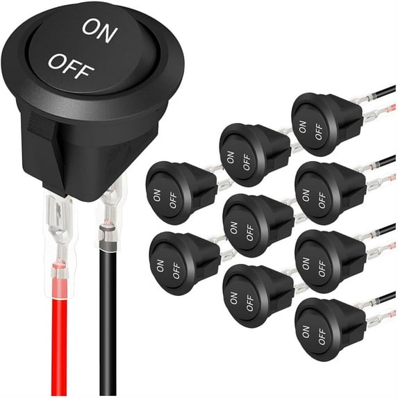 Mandark 10PCS Car Rocker Switch, 12 Volt DC On Off Vehicle Round Rocker ...