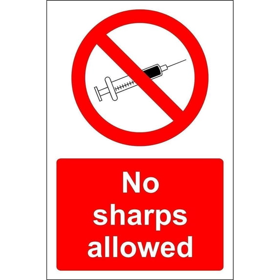 Mandatory No sharps allowed metal park safety aluminum Sign Size: 16 x ...
