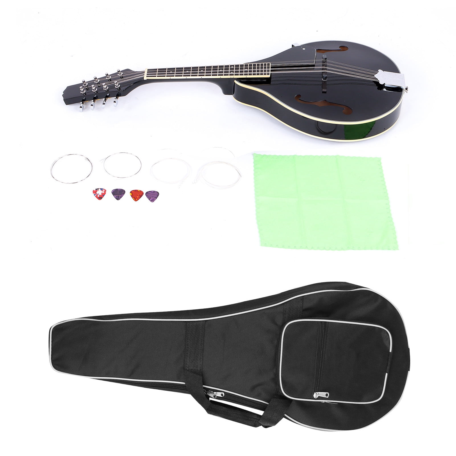 Mandolin 8string Instrument Black With Bag Strings Wipe Tuner Picks Screw Wipeblack