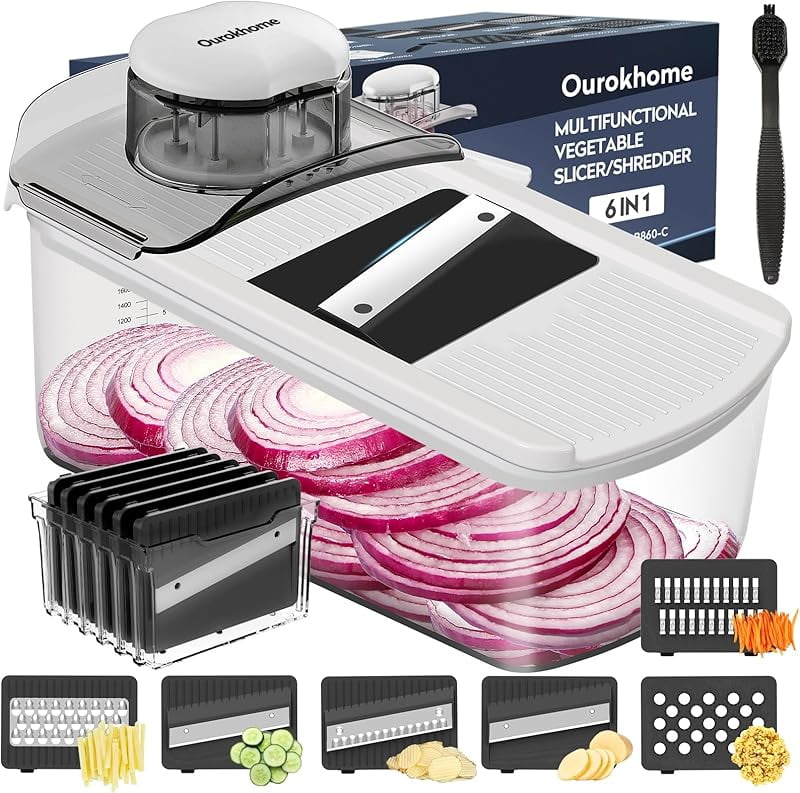 Mandolin Food Slicer, Hand Safe with 6 Mandoline Blades, Veggie Waffle ...