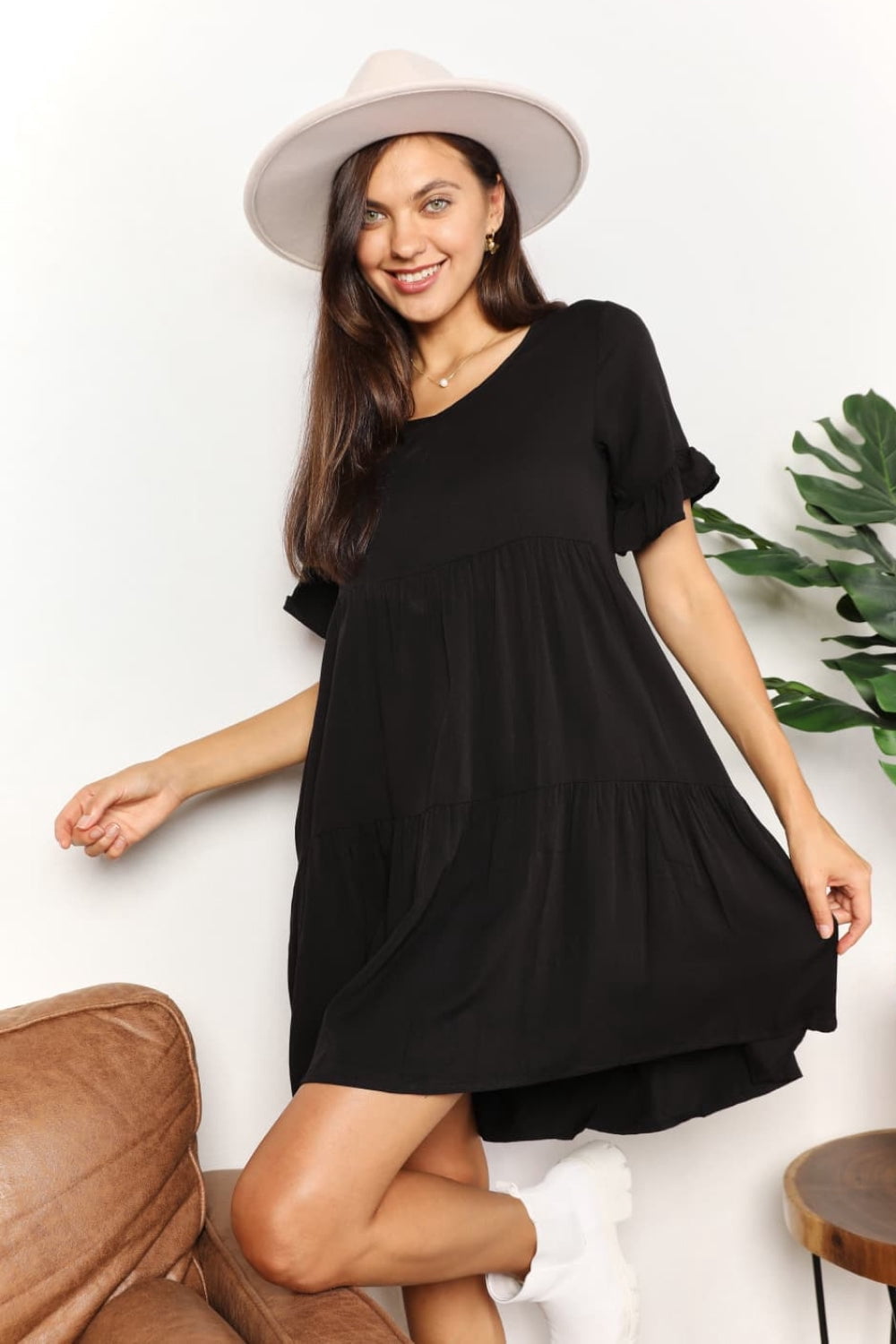 Mandy V-Neck Flounce Sleeve Tiered Dress - Walmart.com