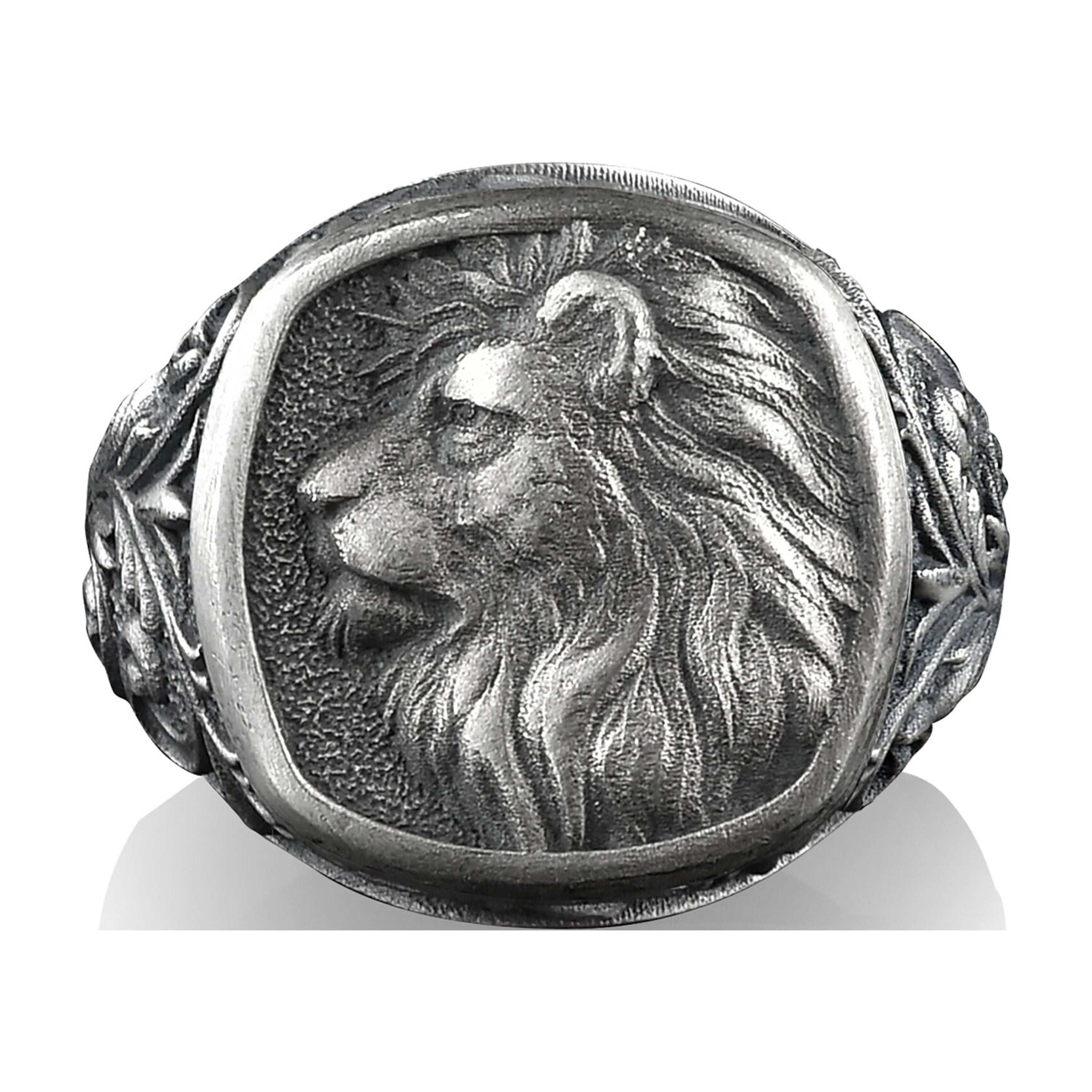 Maned Lion Pinky Ring, Square Signet for Ring Men, Sterling Silver ...