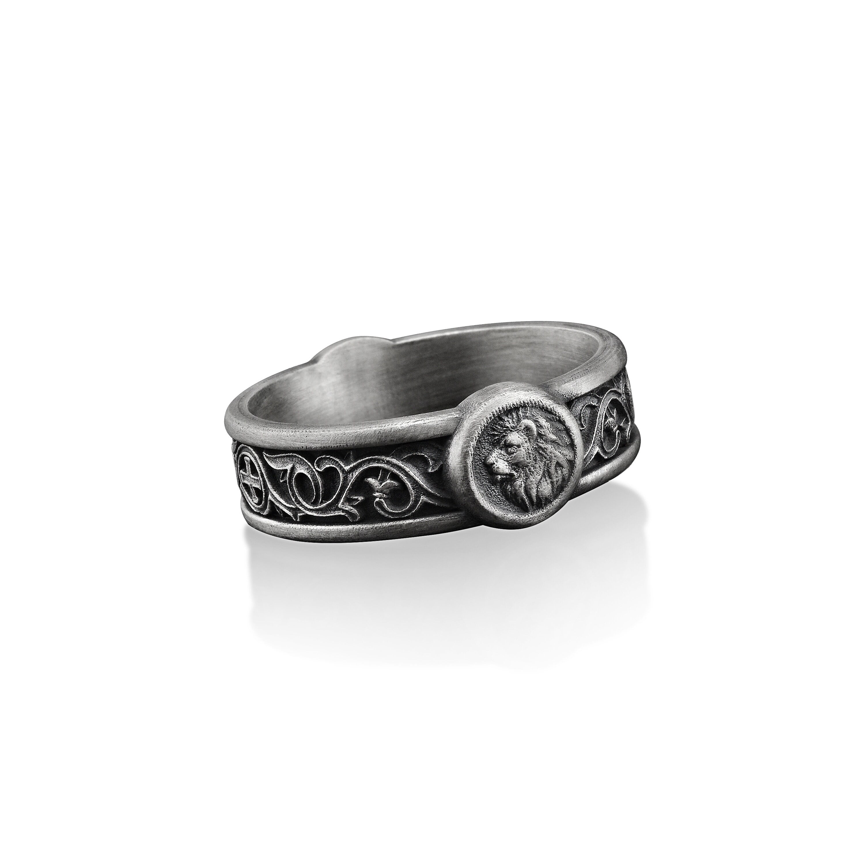 Maned Lion Side Profile Handmade Sterling Silver Men Band Ring, Leo ...