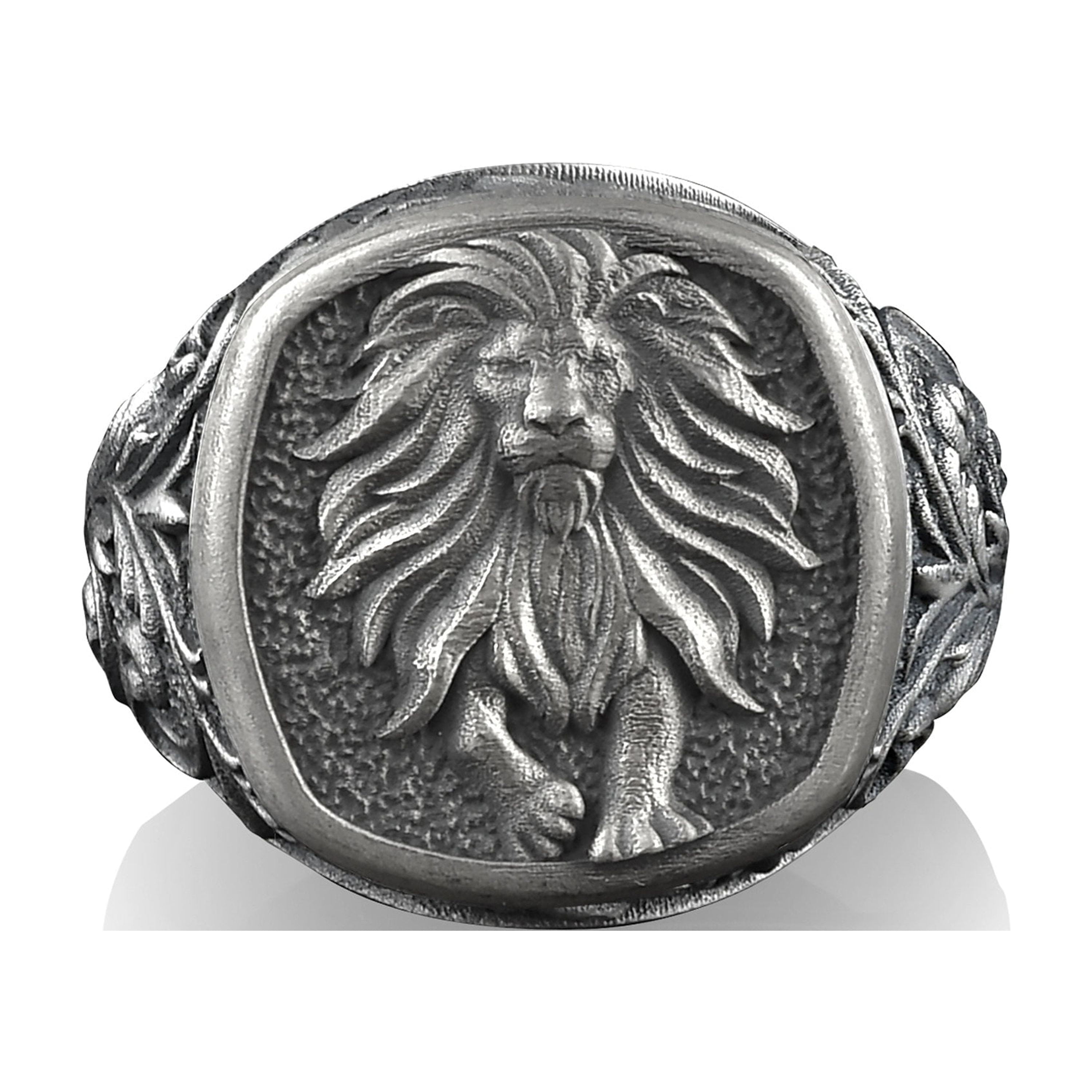Maned Lion with Victorian Pattern Silver Men Ring, Leo Zodiac Signet ...