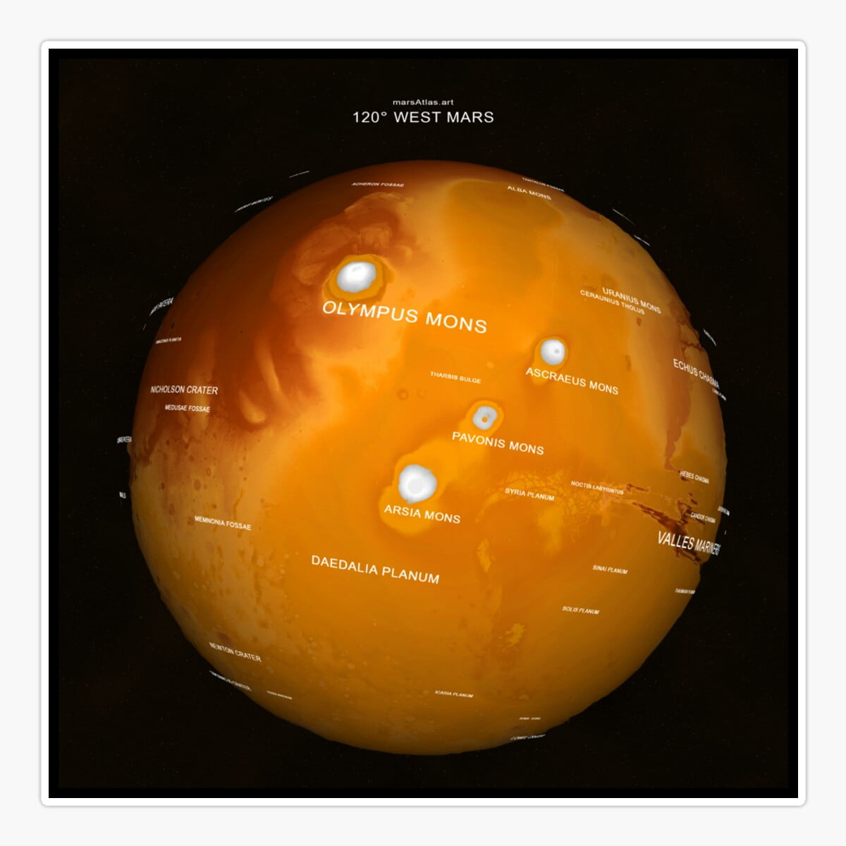 Maneki 120° West Mars Sticker, Phone Decal Water Bottle Stickers Car ...