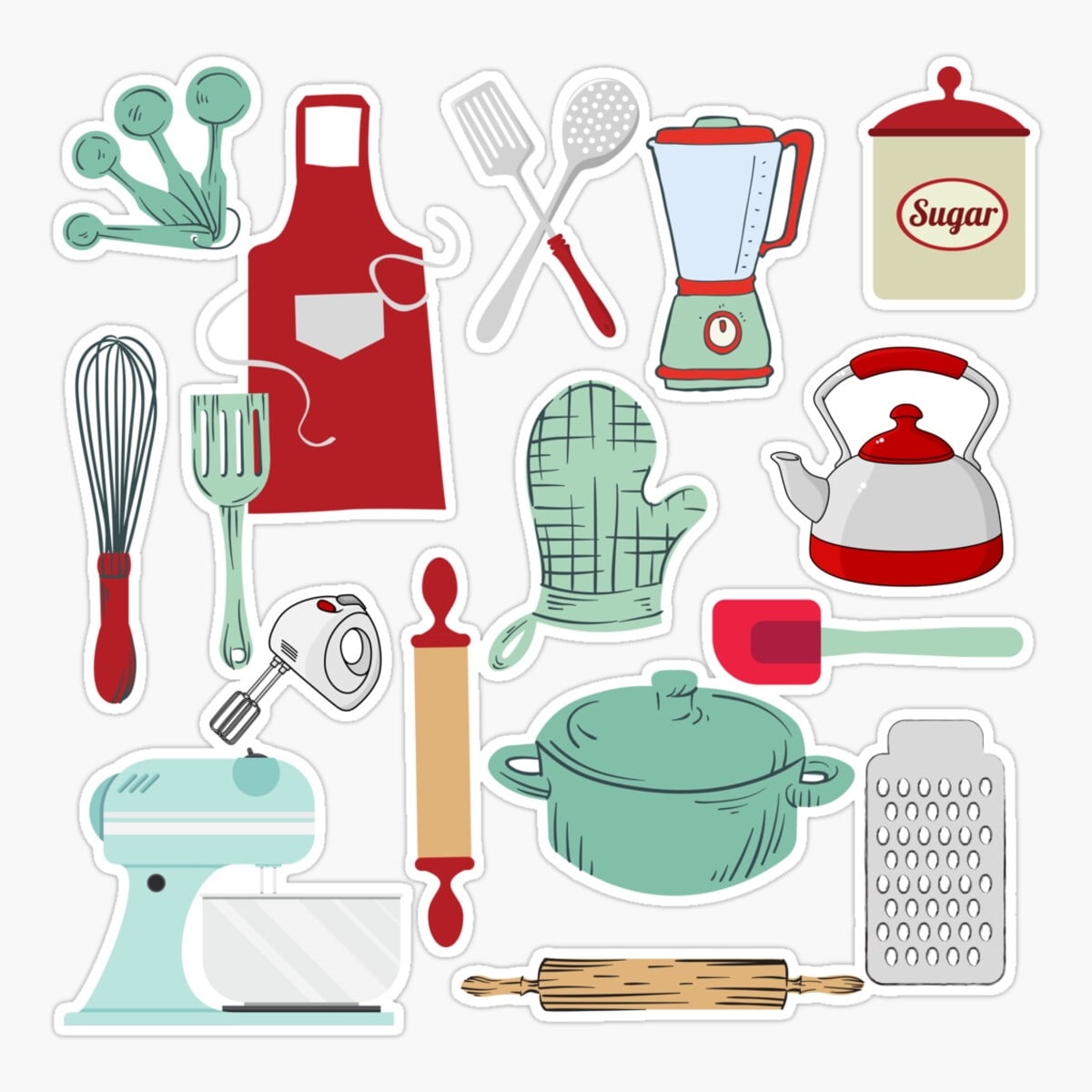 Maneki 1980S Cute Vintage Retro Light Teal Turquoise Red Baker Kitchen ...