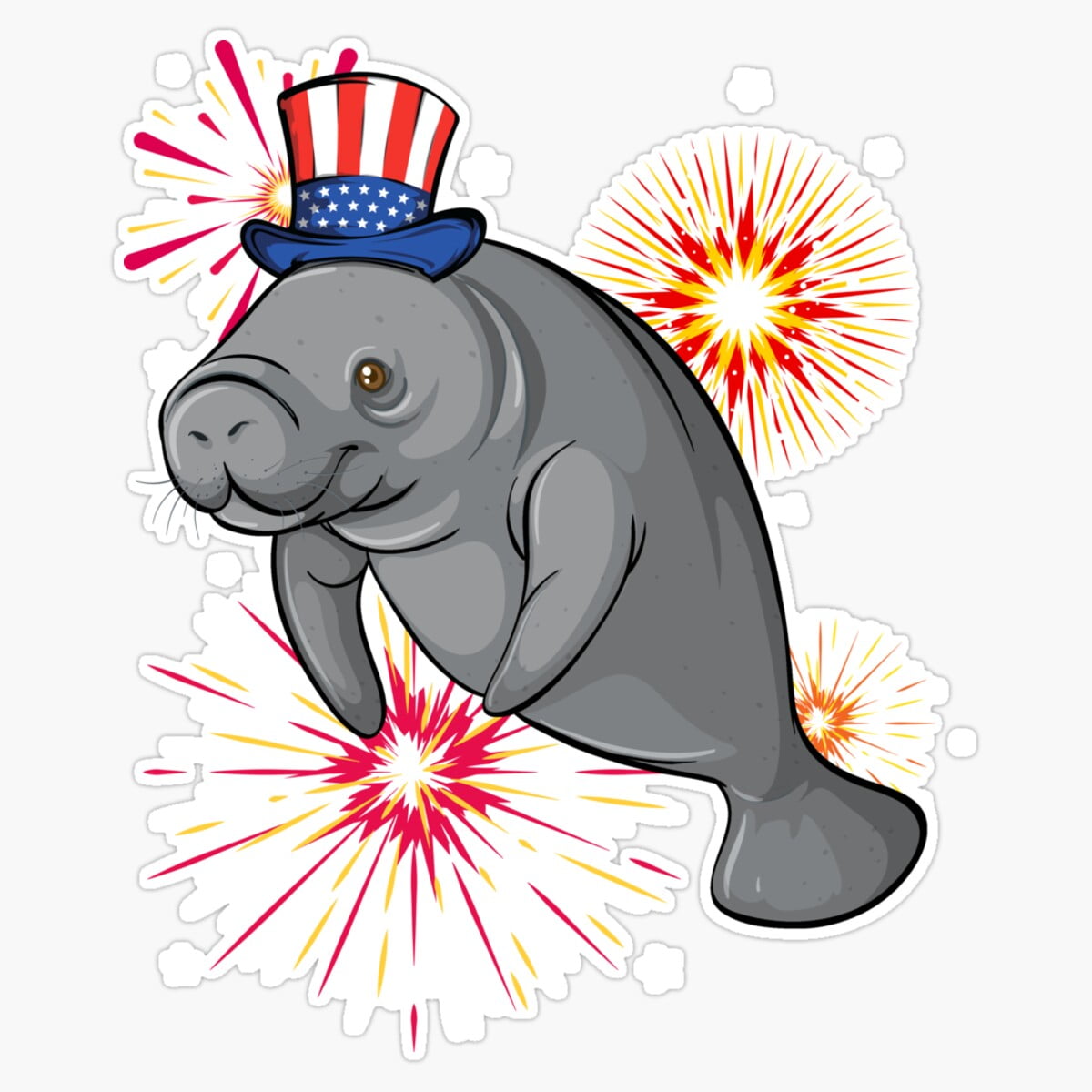 Maneki 4Th Of July Manatee Sea Cow Patriotic American Flag Fireworks Er ...