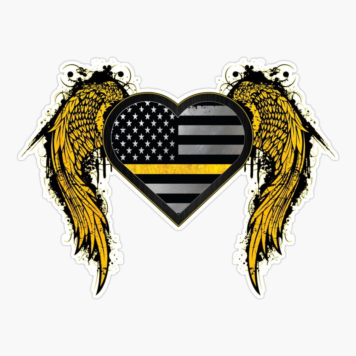 Maneki 911 Dispatcher Heart With Angel Wings Er, Phone Decal Water ...