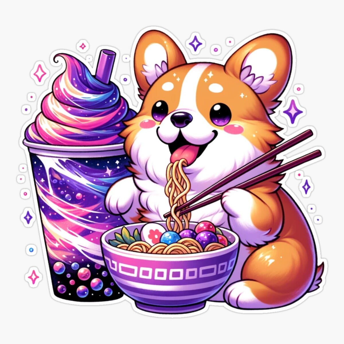Maneki A Cute Corgi Galaxy Boba Tea & Eating Ramen Noodles Er, Phone ...