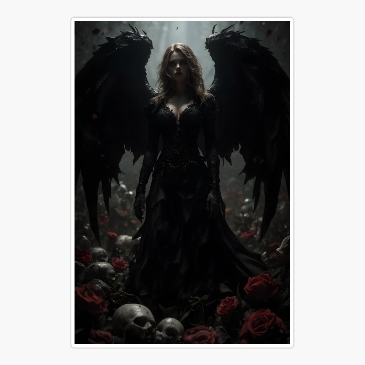 Maneki A Dark Angel With Tattered Black Wings Er, Phone Decal Water ...