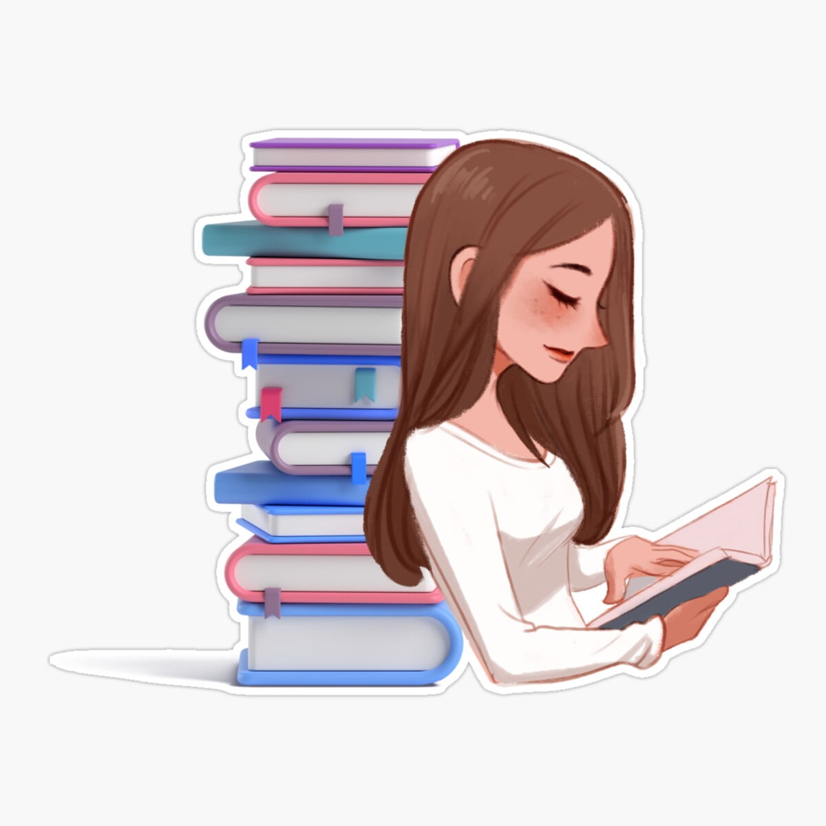 Maneki A Girl Reading A Book Sticker, Phone Decal Water Bottle Stickers ...