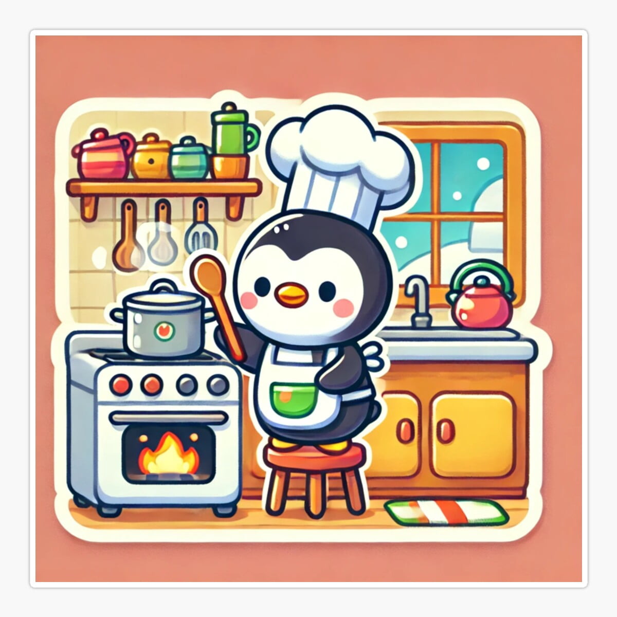 Maneki A Penguin Cooking Sticker, Phone Decal Water Bottle Stickers Car ...