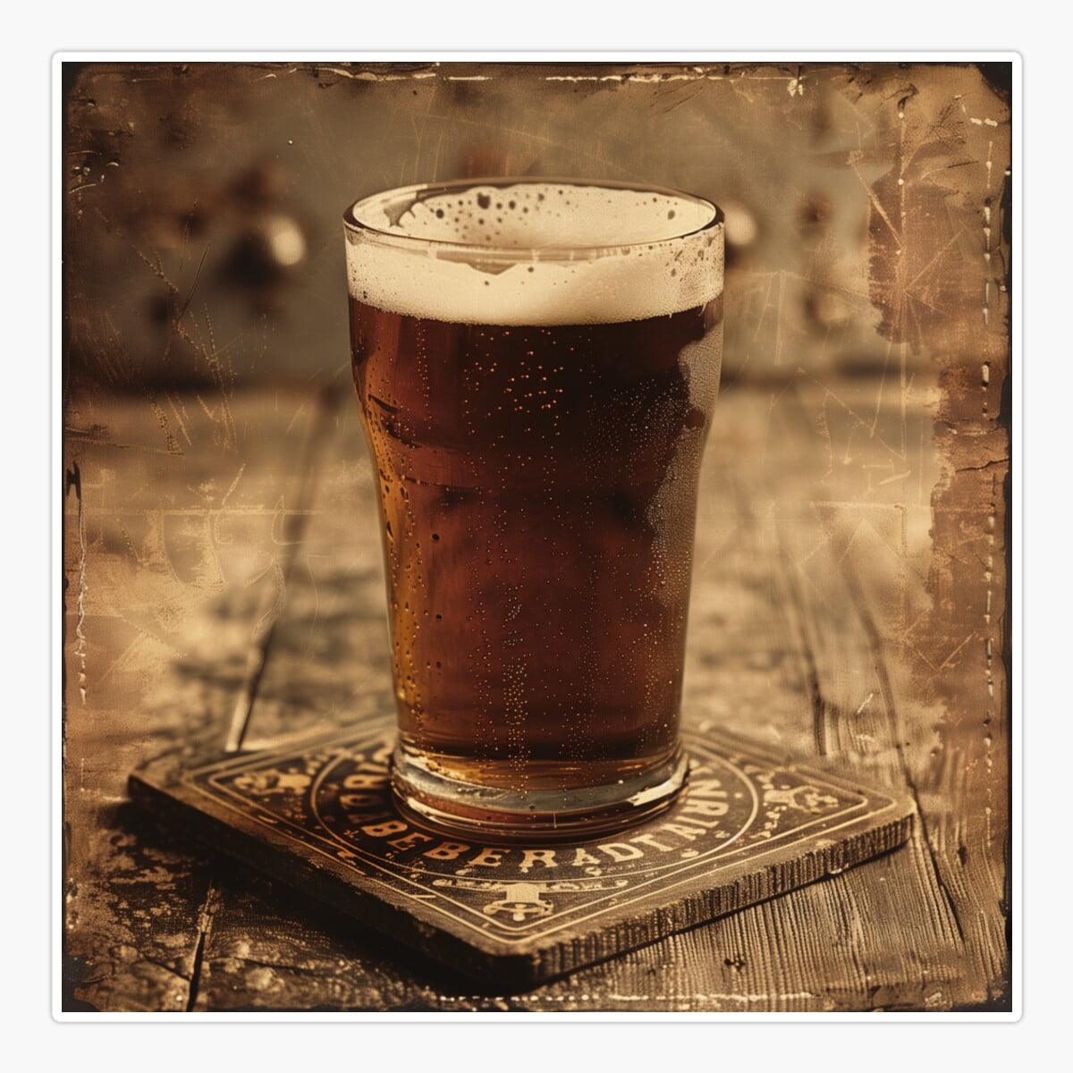 Maneki A Pint Of Ale On Rustic Coaster Er, Phone Decal Water Bottle ...