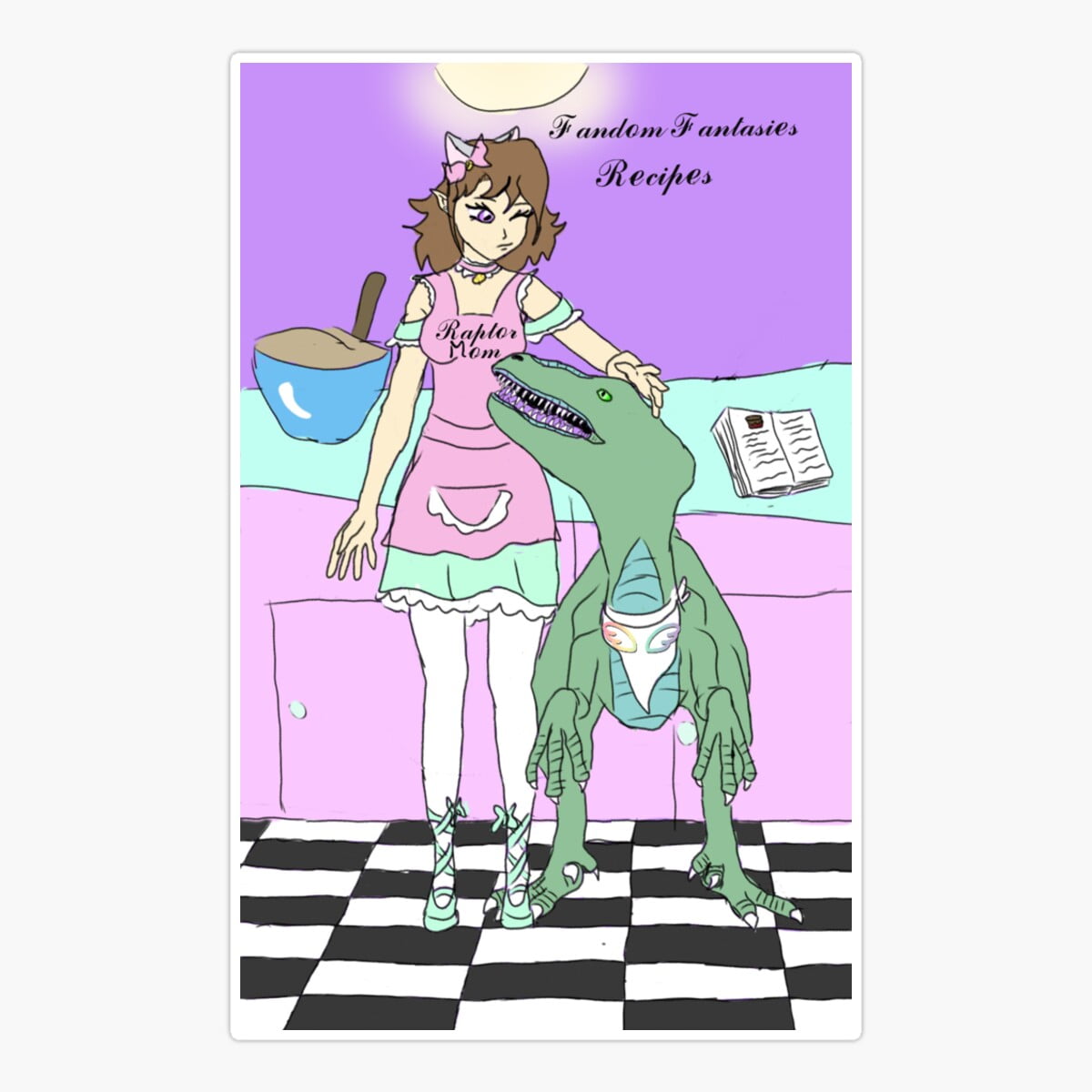 Maneki A Raptor Mom' Cook Book Sticker, Phone Decal Water Bottle ...