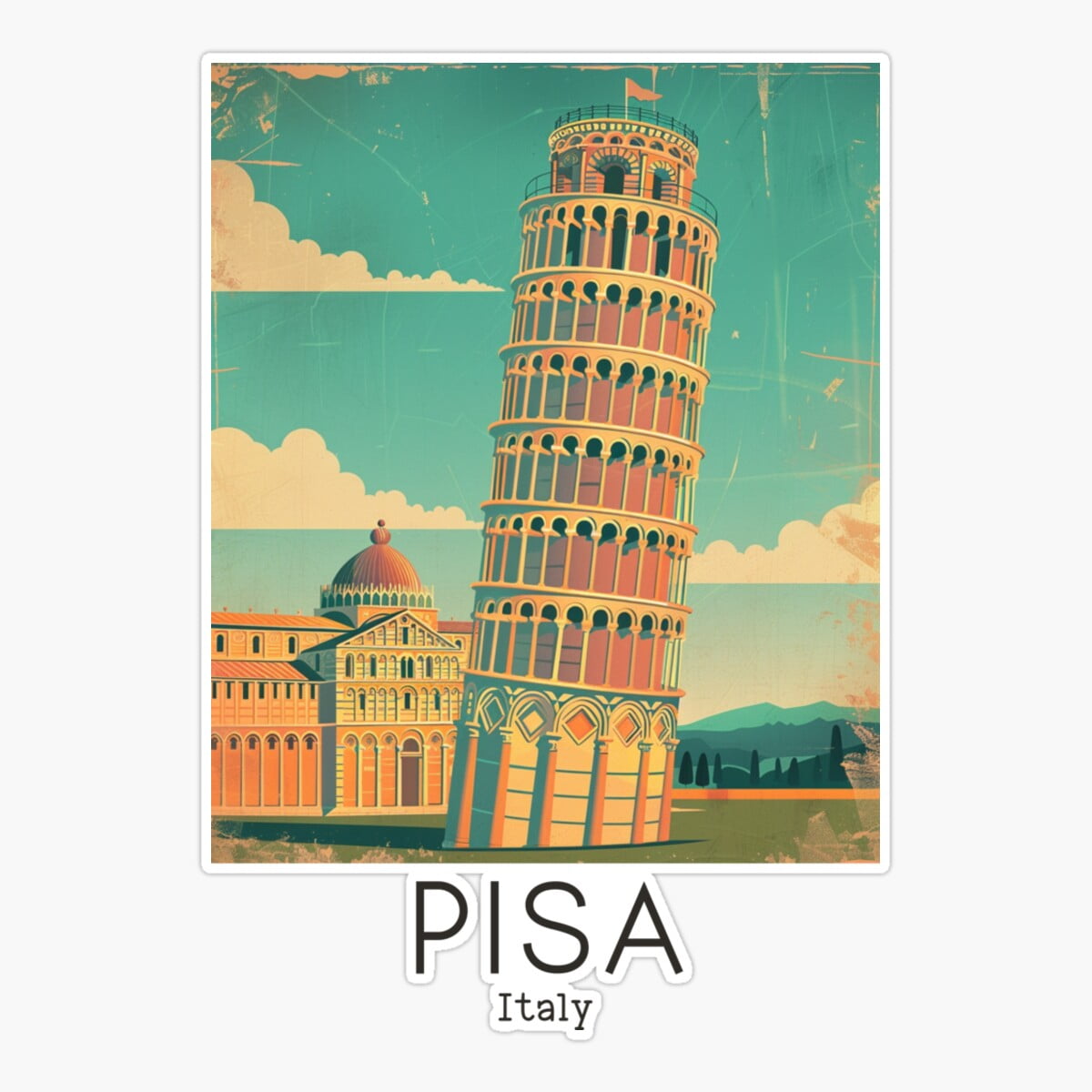 Maneki A Vintage Travel Illustration Of Pisa - Italy Er, Phone Decal ...