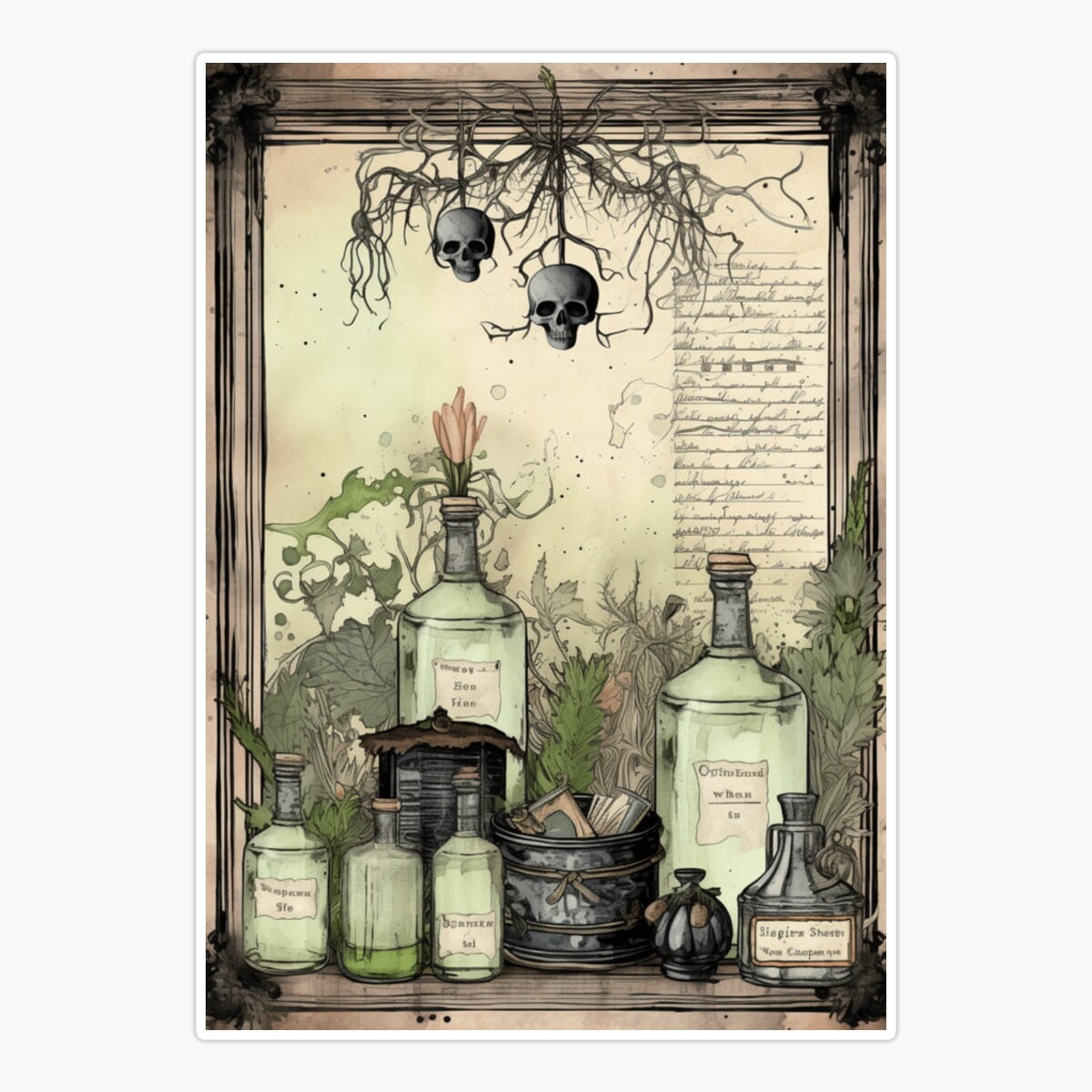 Maneki A Vintage Witchs Potion Recipe Sticker, Phone Decal Water Bottle ...