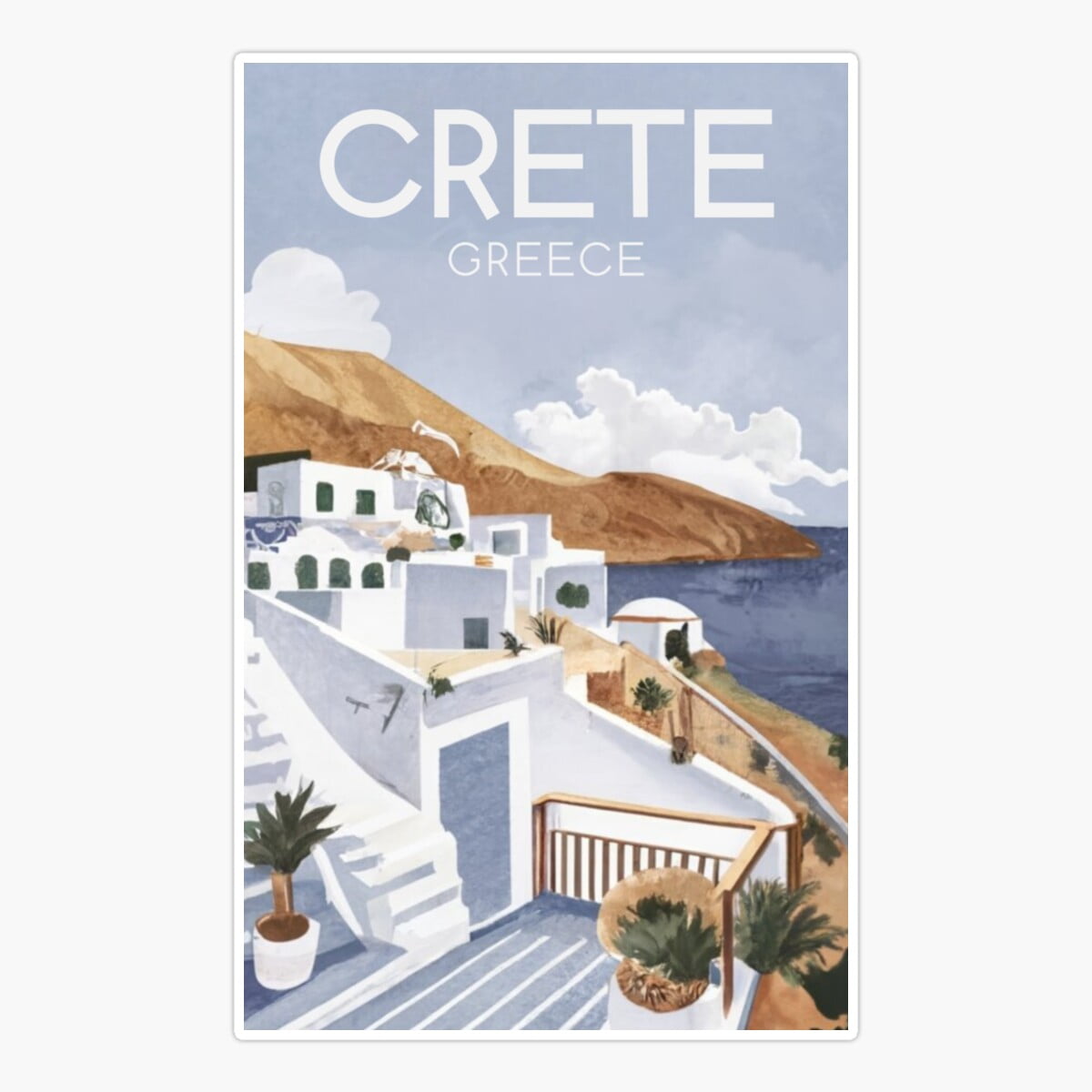 Maneki A Watercolor Illustration O Crete - Greece Er, Phone Decal Water ...