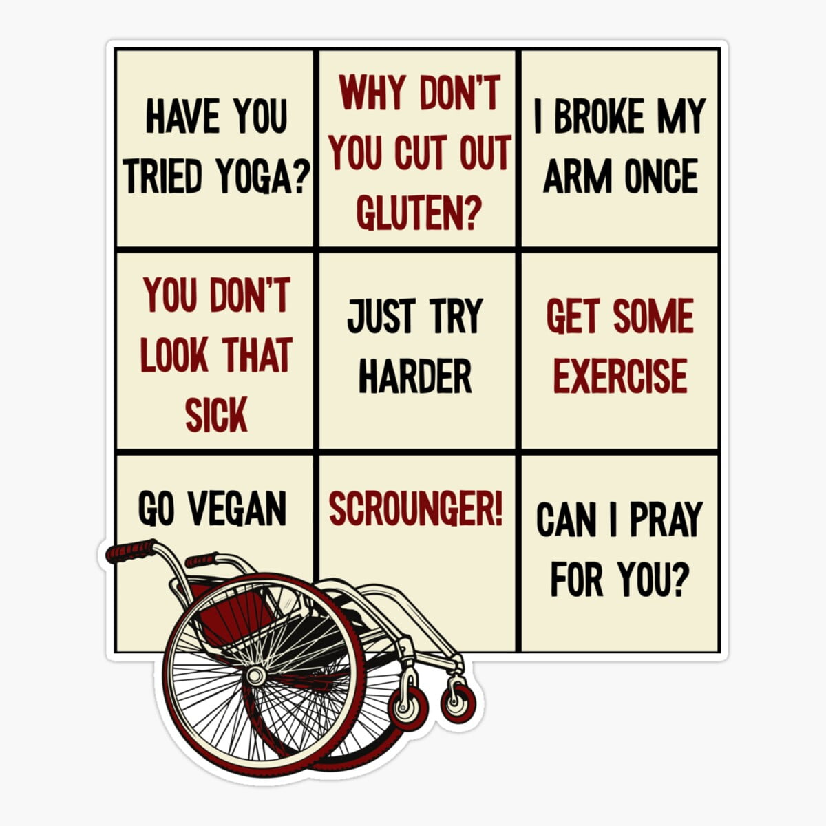 Maneki Ableism Bingo Disability Humor! For Disabled People And ...