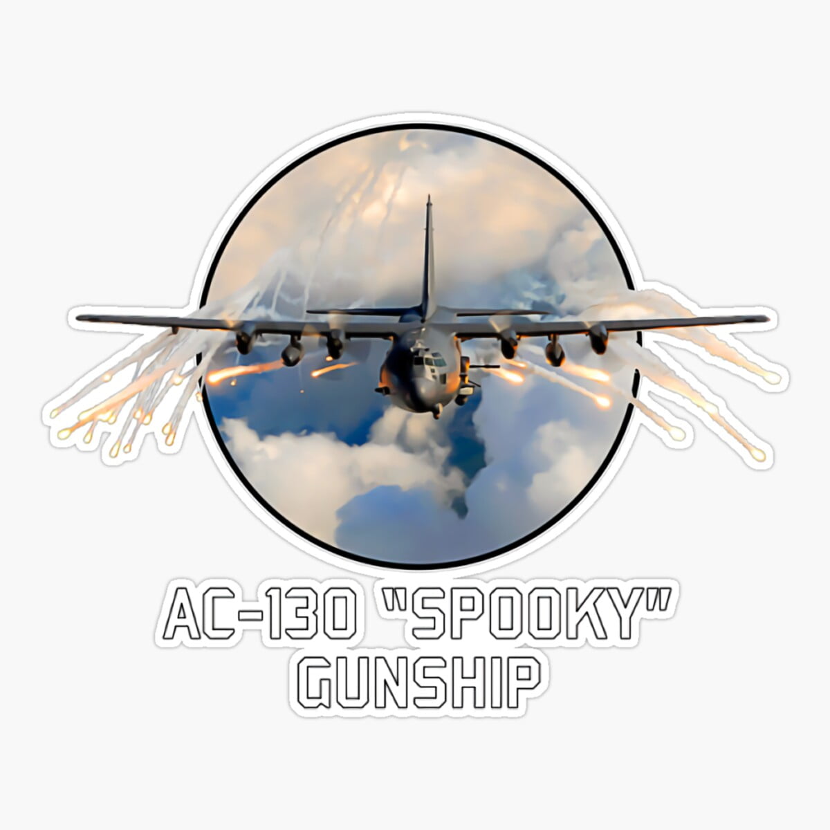 Maneki Ac 130 Spooky Ship Sticker, Phone Decal Water Bottle Stickers ...