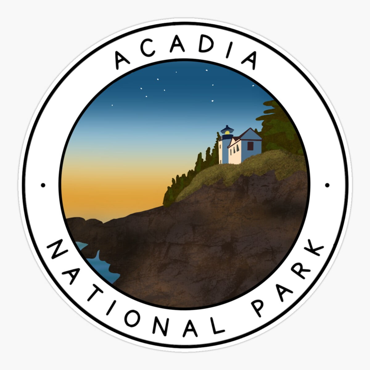 Maneki Acadia National Park Art Round Sticker, Phone Decal Water Bottle ...