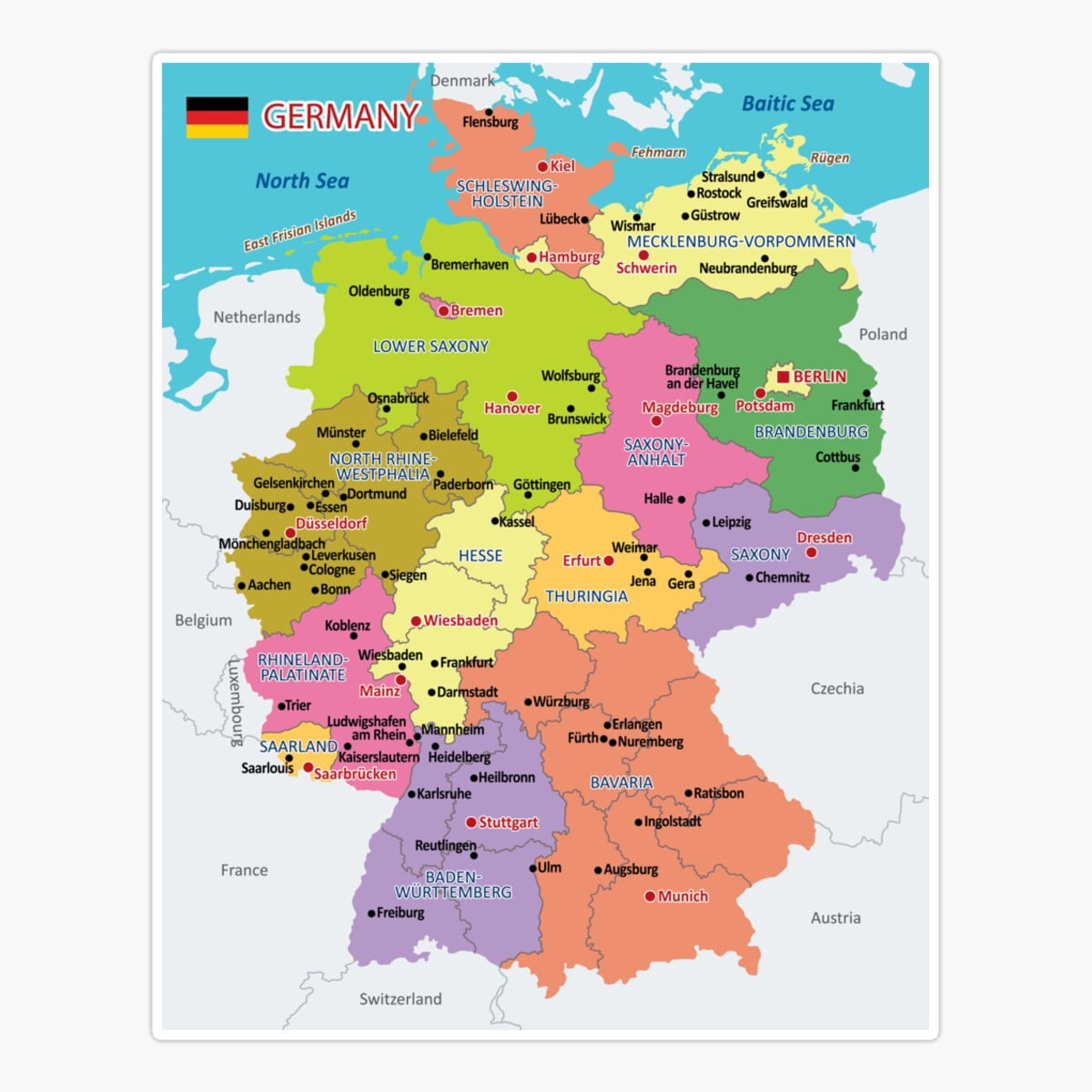 Maneki Administrative Map O Germany Sticker, Phone Decal Water Bottle ...
