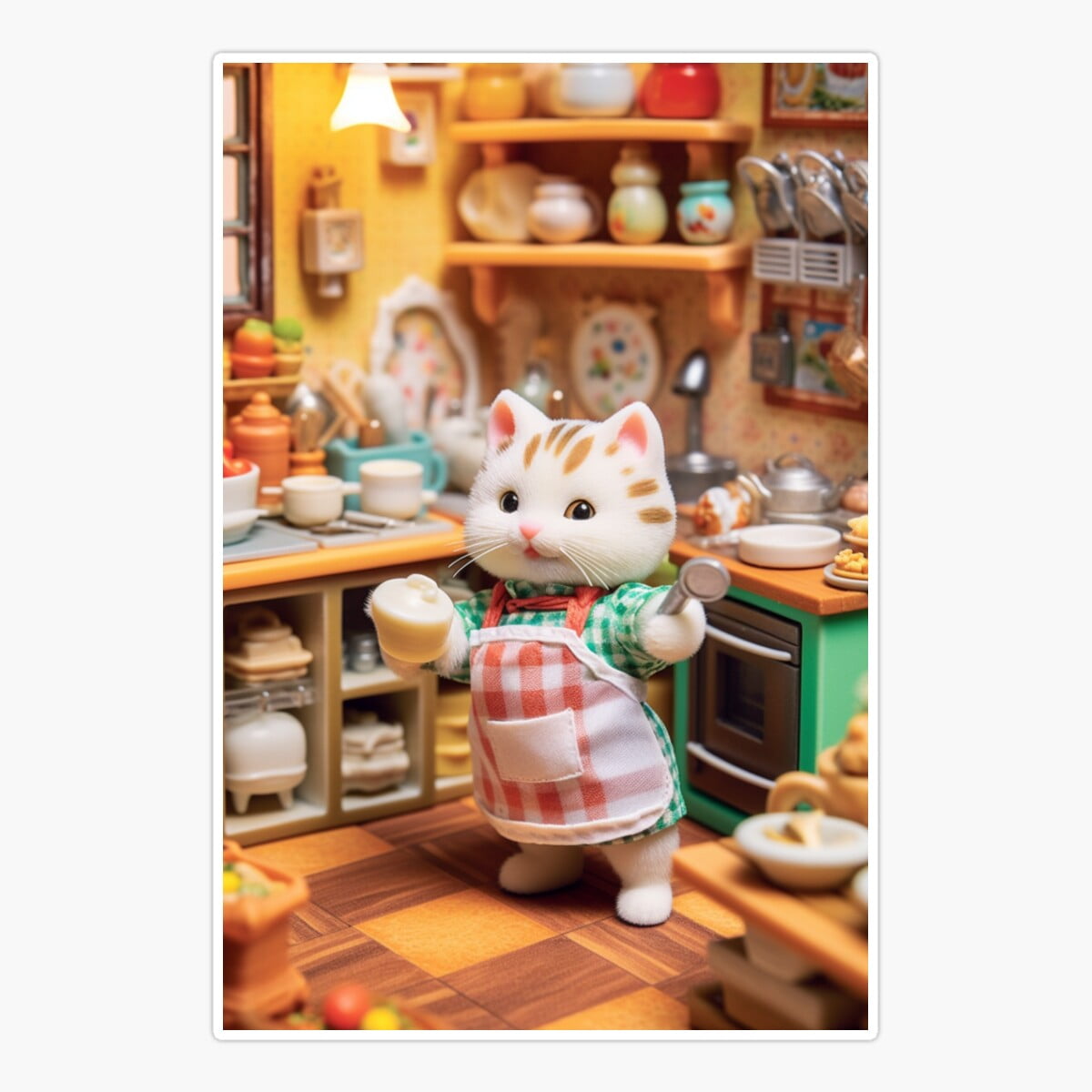 Maneki Adorable Cat Cooking Sticker, Phone Decal Water Bottle Stickers ...