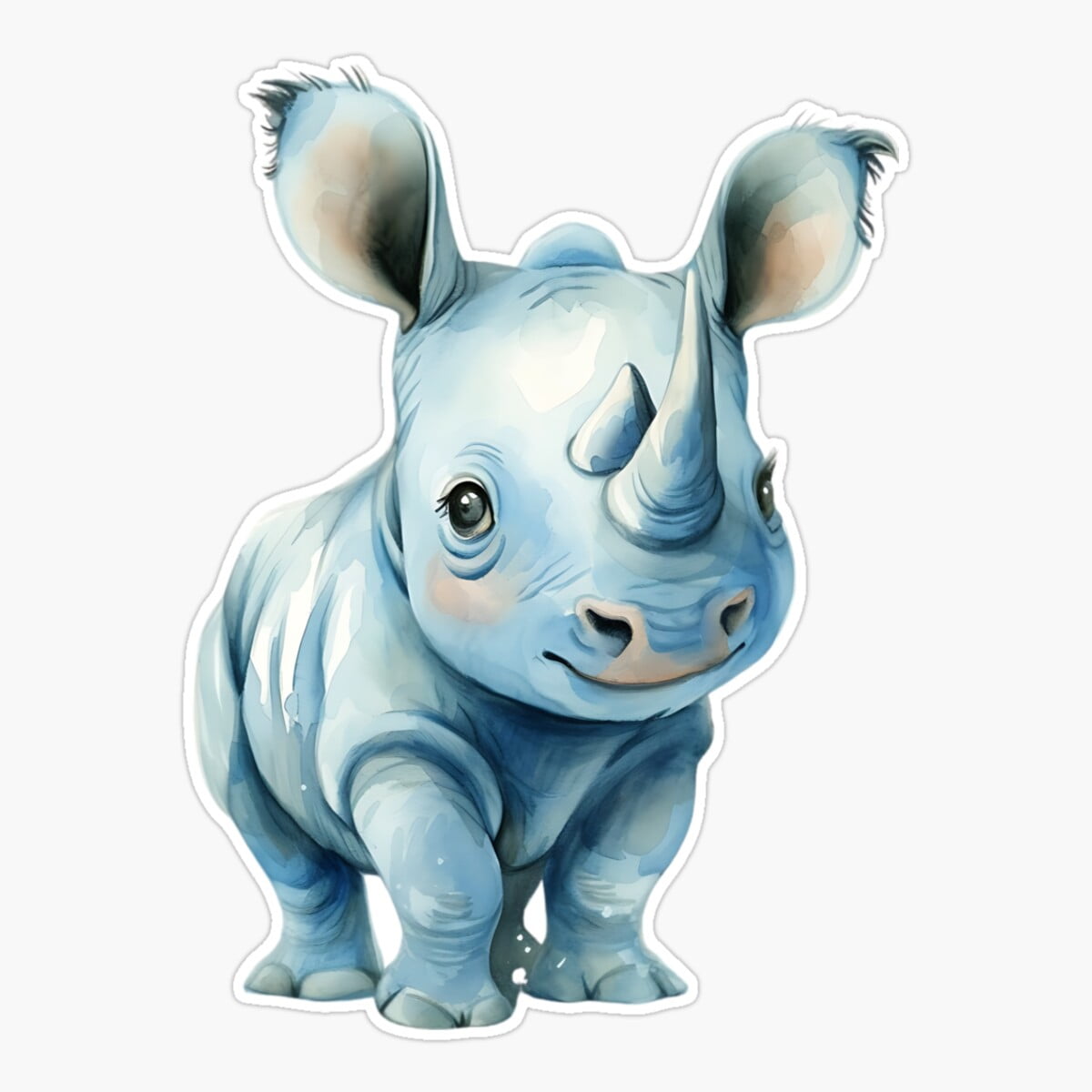 Maneki Adorable Rhino Calf Illustration Er, Phone Decal Water Bottle ...