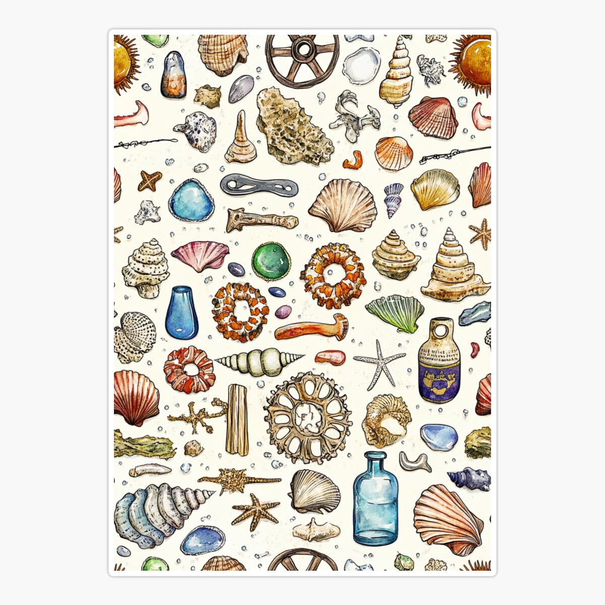 Maneki Aesthetic Beach Elements On Pale Sandy Surface Sticker, Phone ...