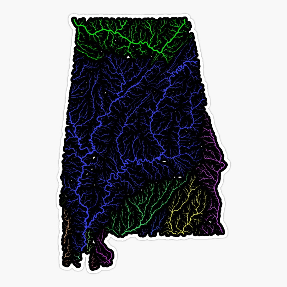 Maneki Alabama River Basin Map In Rainbow Colours With Black Background ...