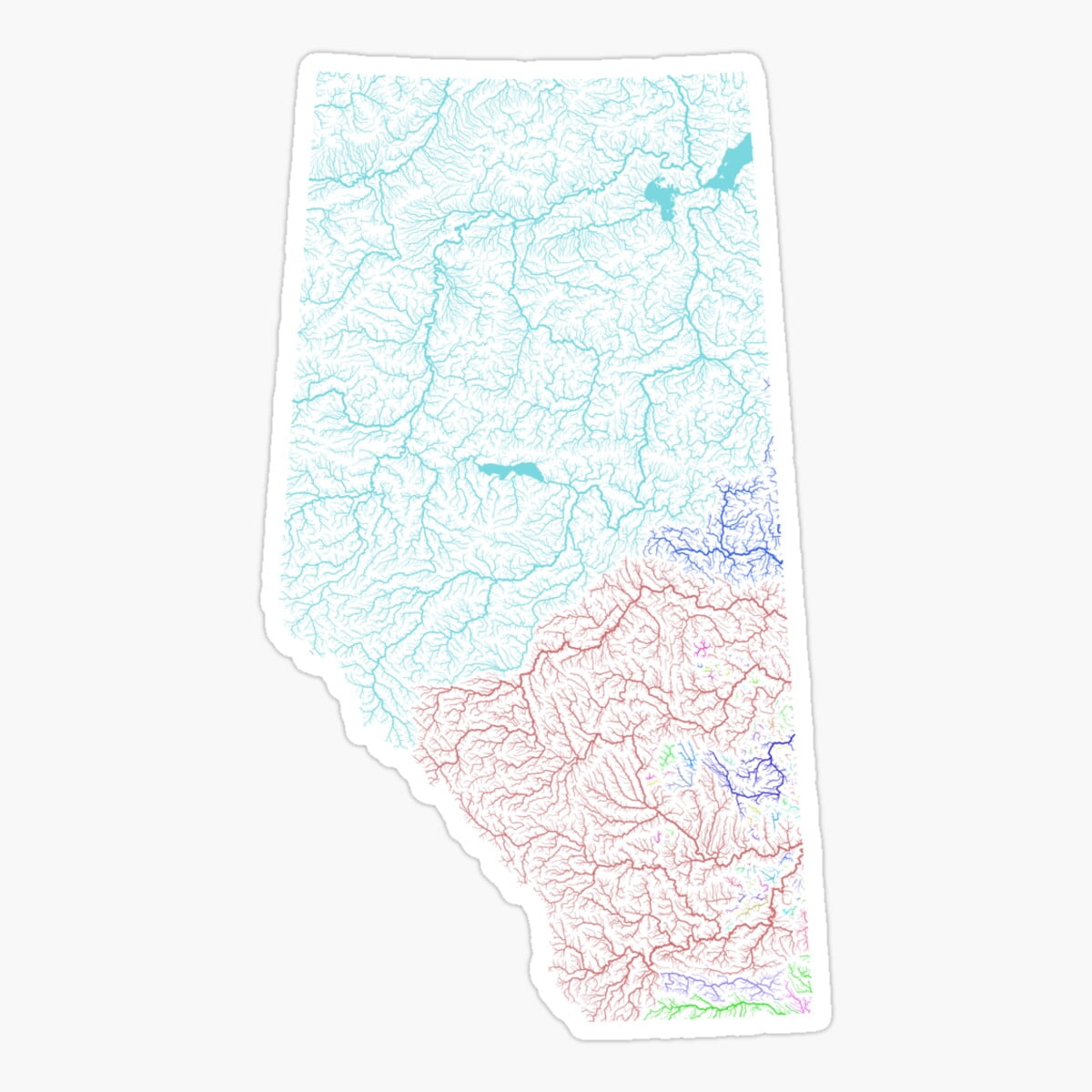 Maneki Alberta River Basin Map In Rainbow Colours With White Background ...