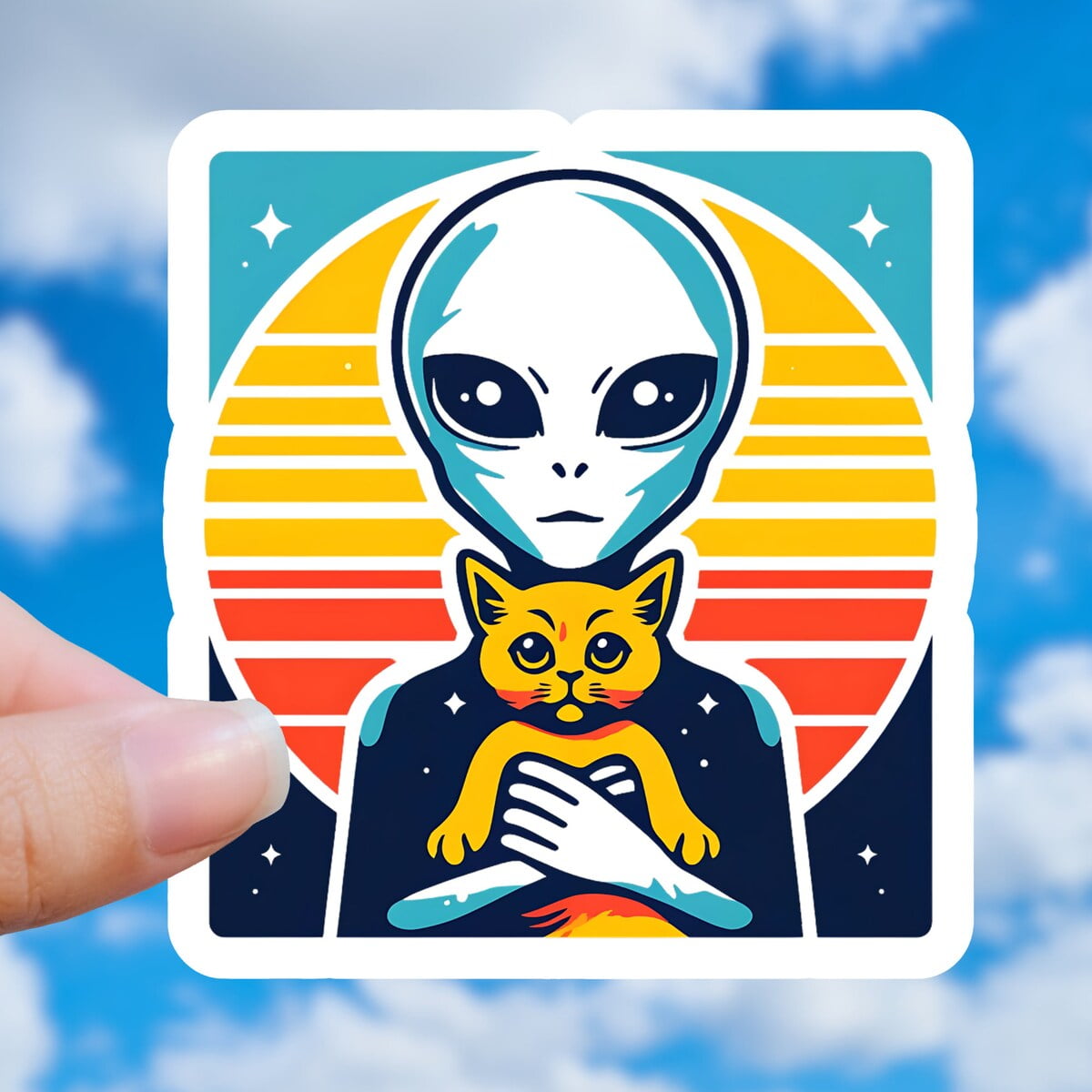 Maneki Alien Cat Sticker, Ufo Sticker, Fantasy Decals, Party Supplies ...