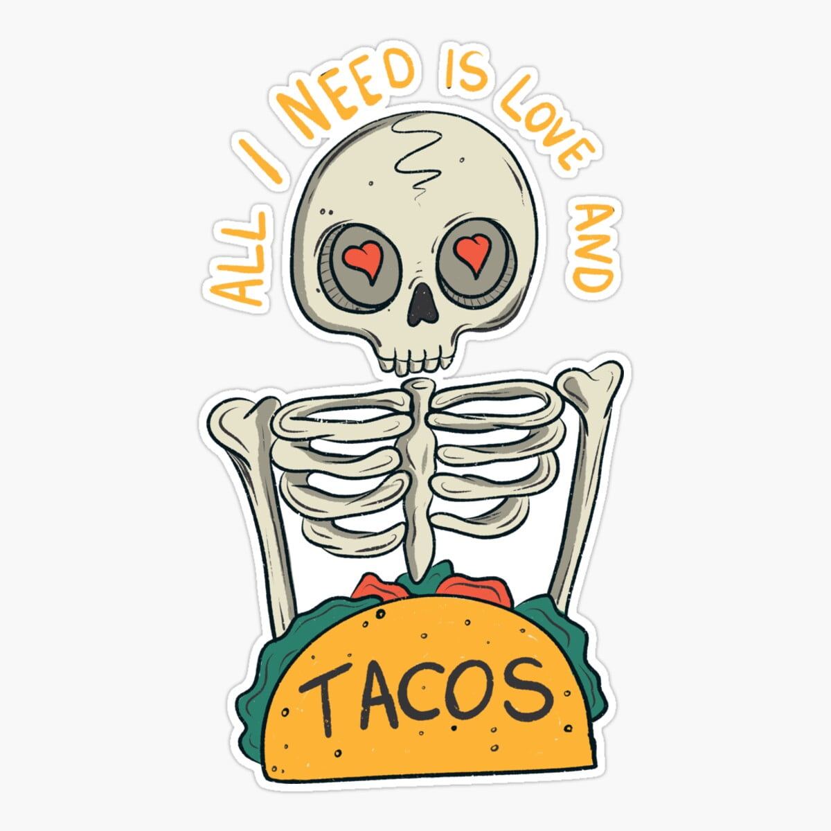 Maneki All I Need Is Love And Tacos Sticker, Phone Decal Water Bottle ...