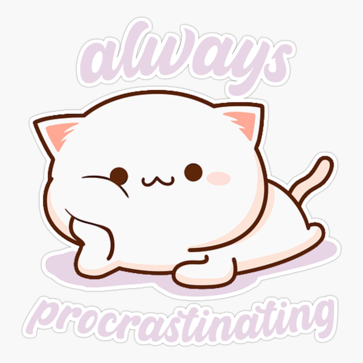 Maneki Always Procrastinating Lazy Cat Kawaii Sticker, Phone Decal ...