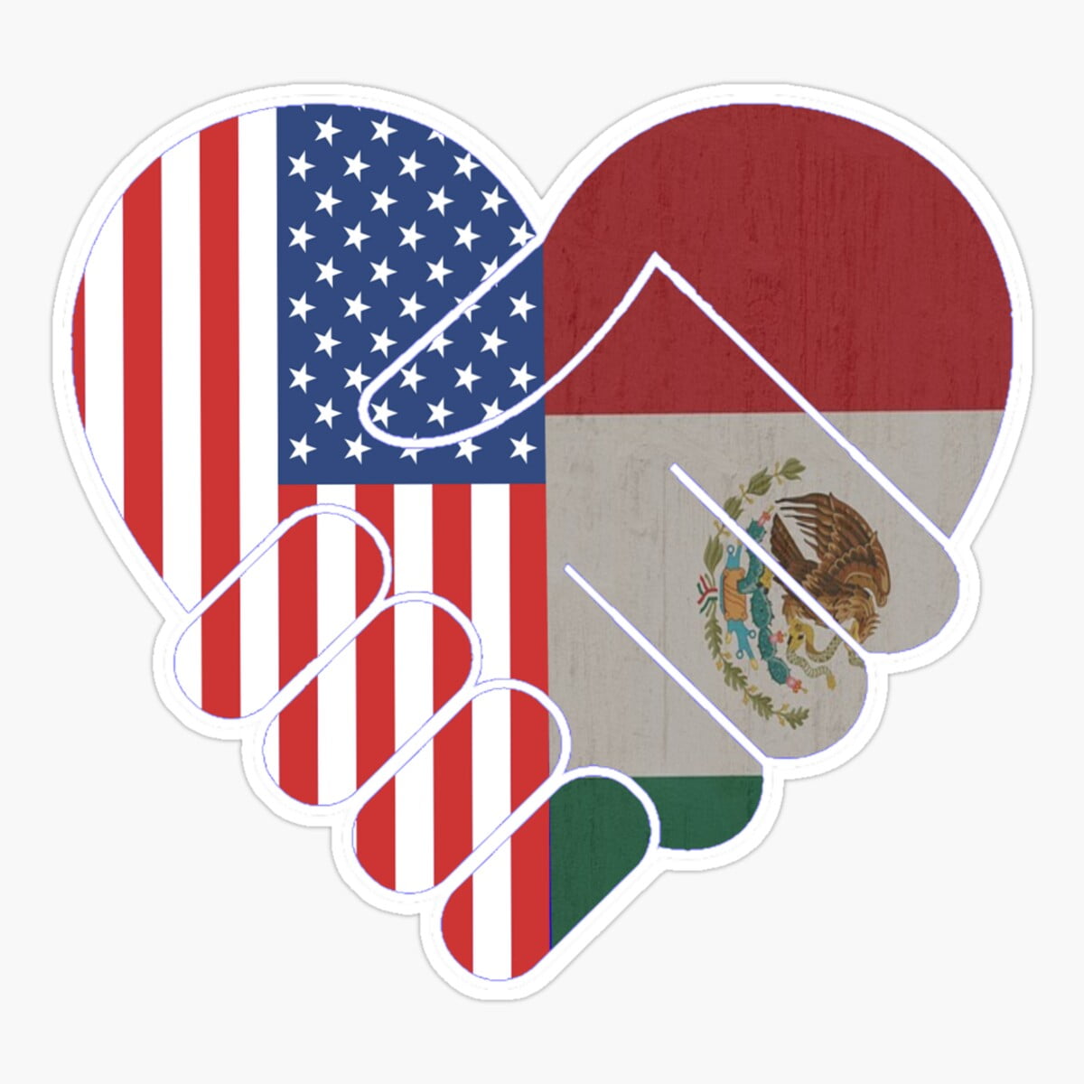 Maneki American And Mexican Lag Shaking Hands Peace Love Heart Design ...