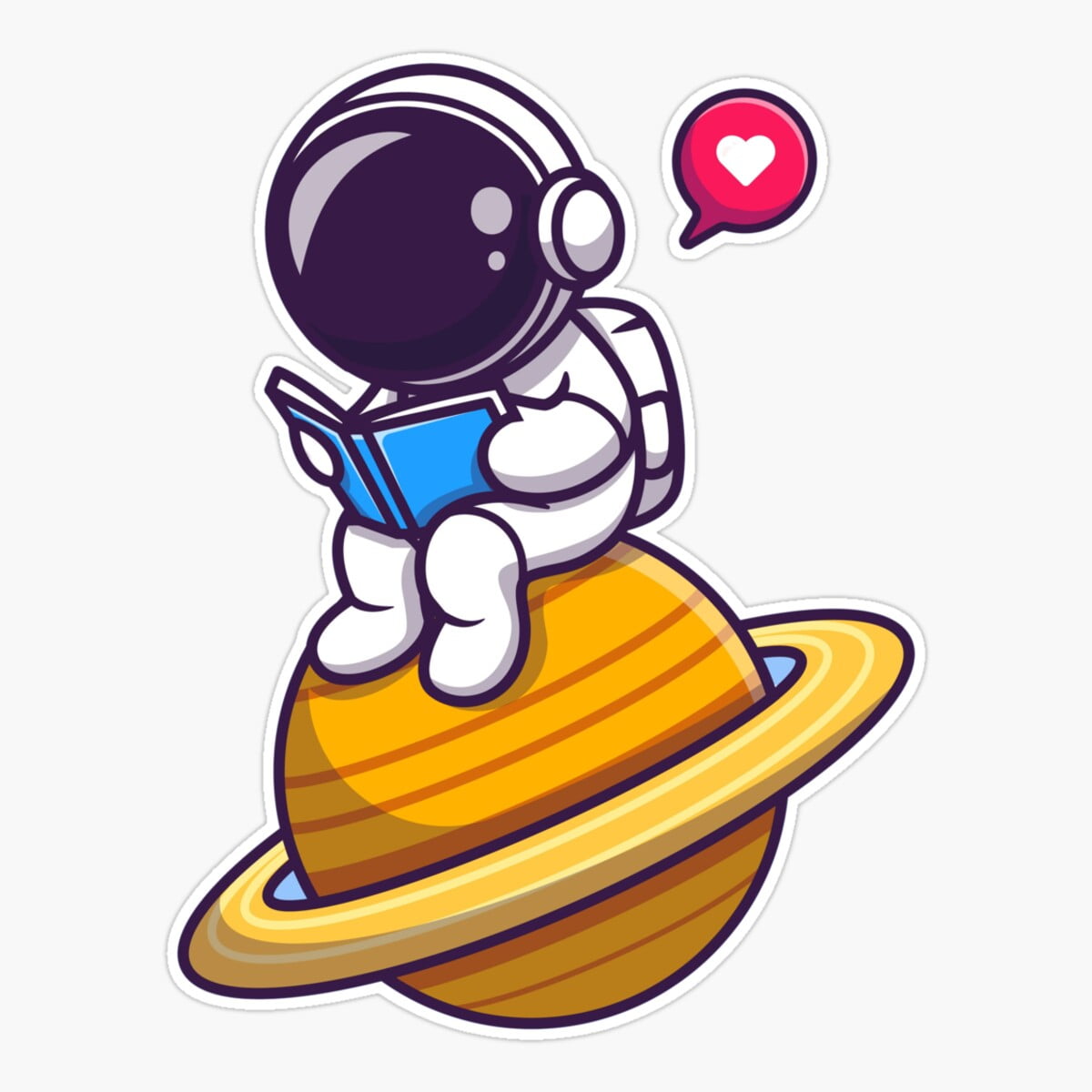 Maneki An Astronaut Reading A Book On Saturn Sticker, Phone Decal Water ...