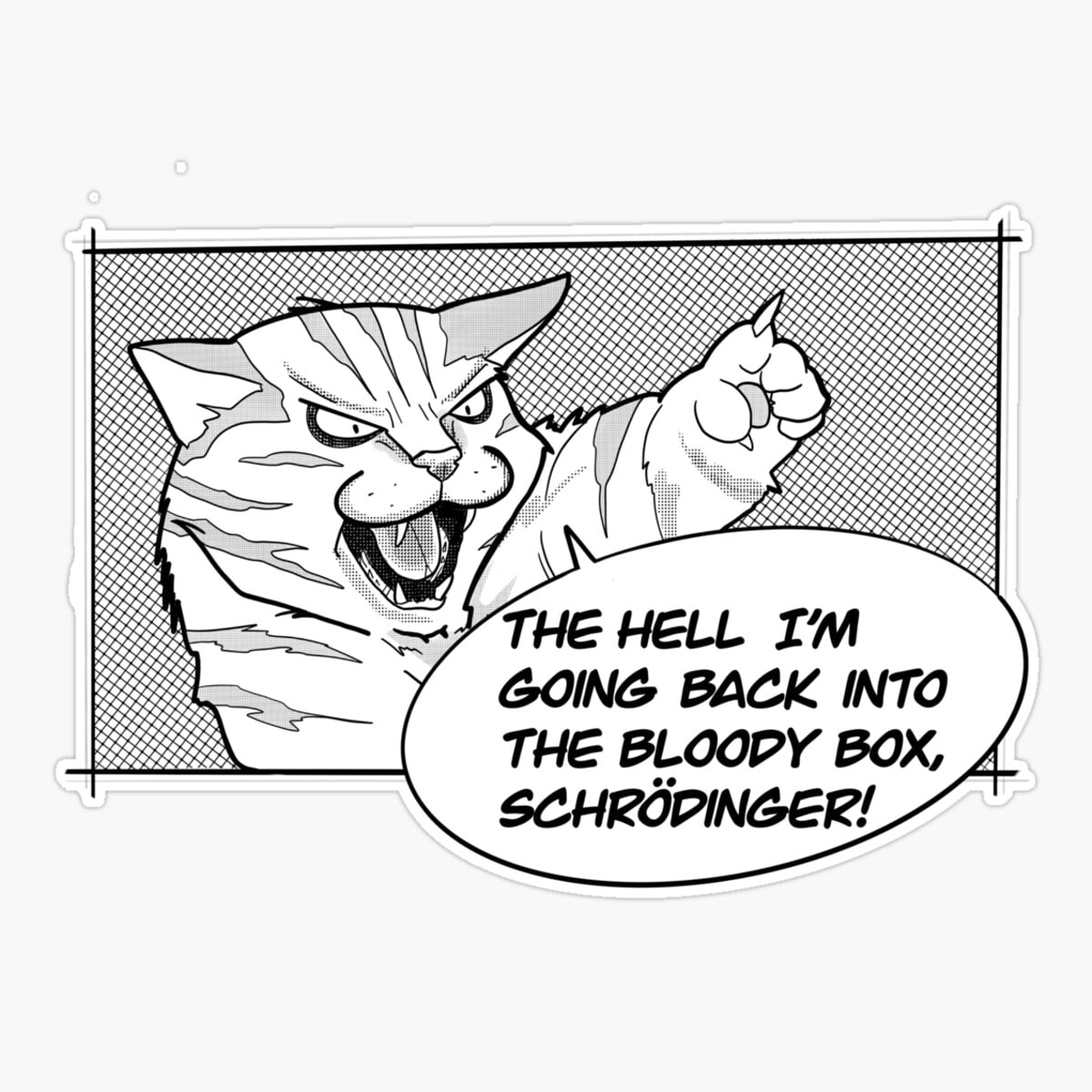 Maneki Angry Schrodinger Cat Sticker, Phone Decal Water Bottle Stickers ...