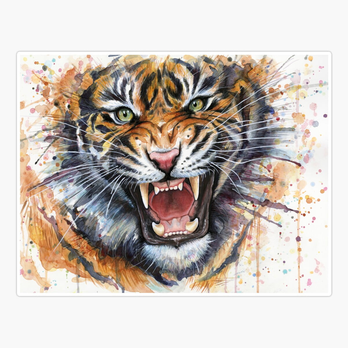 Maneki Angry Tiger Watercolor Er, Phone Decal Water Bottle Stickers Car ...