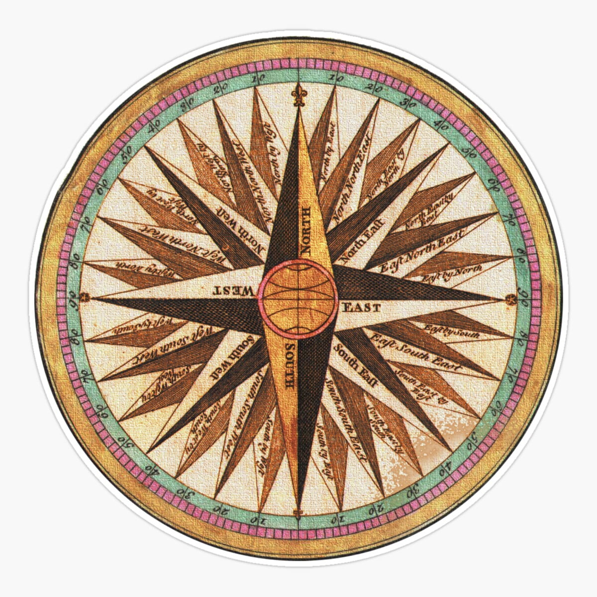 Maneki Antique Style Vintage Comp Rose Map Or Travelers Sticker, Phone ...
