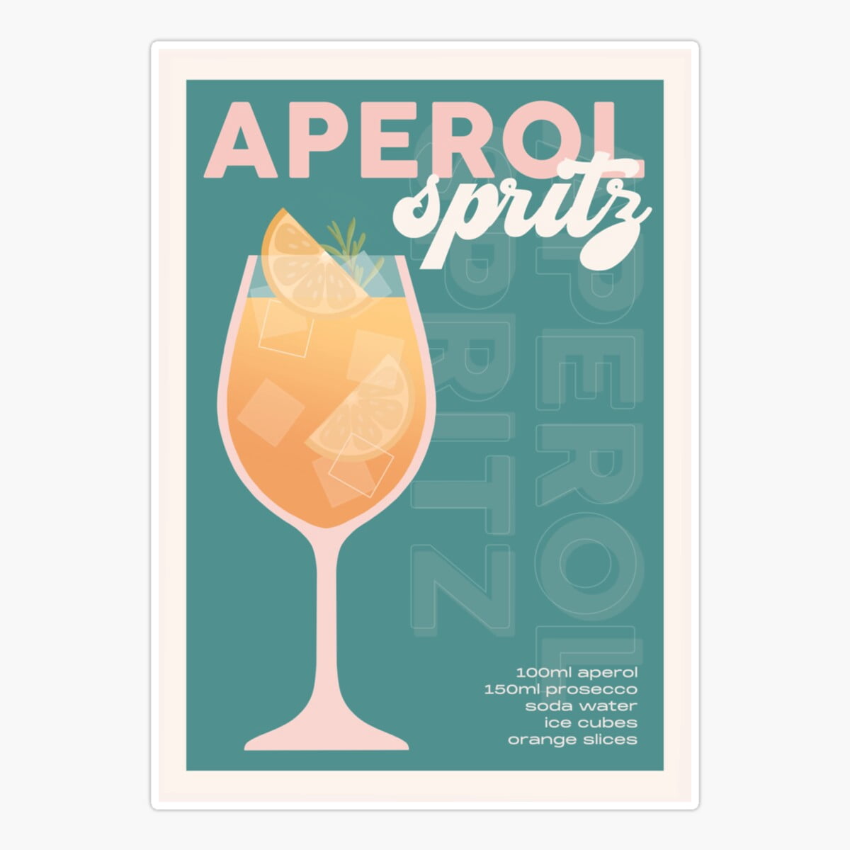 Maneki Aperol Spritz Cocktail Recipe Print - Green/Pink Sticker, Phone ...