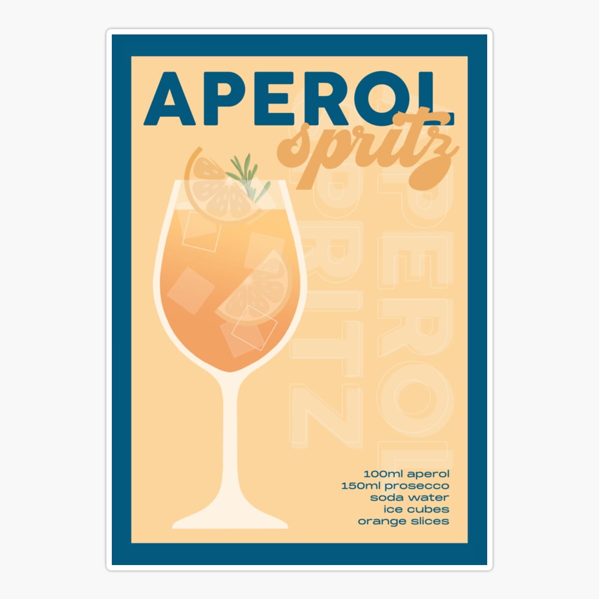 Maneki Aperol Spritz Cocktail Recipe Print - Yellow/Navy Sticker, Phone ...