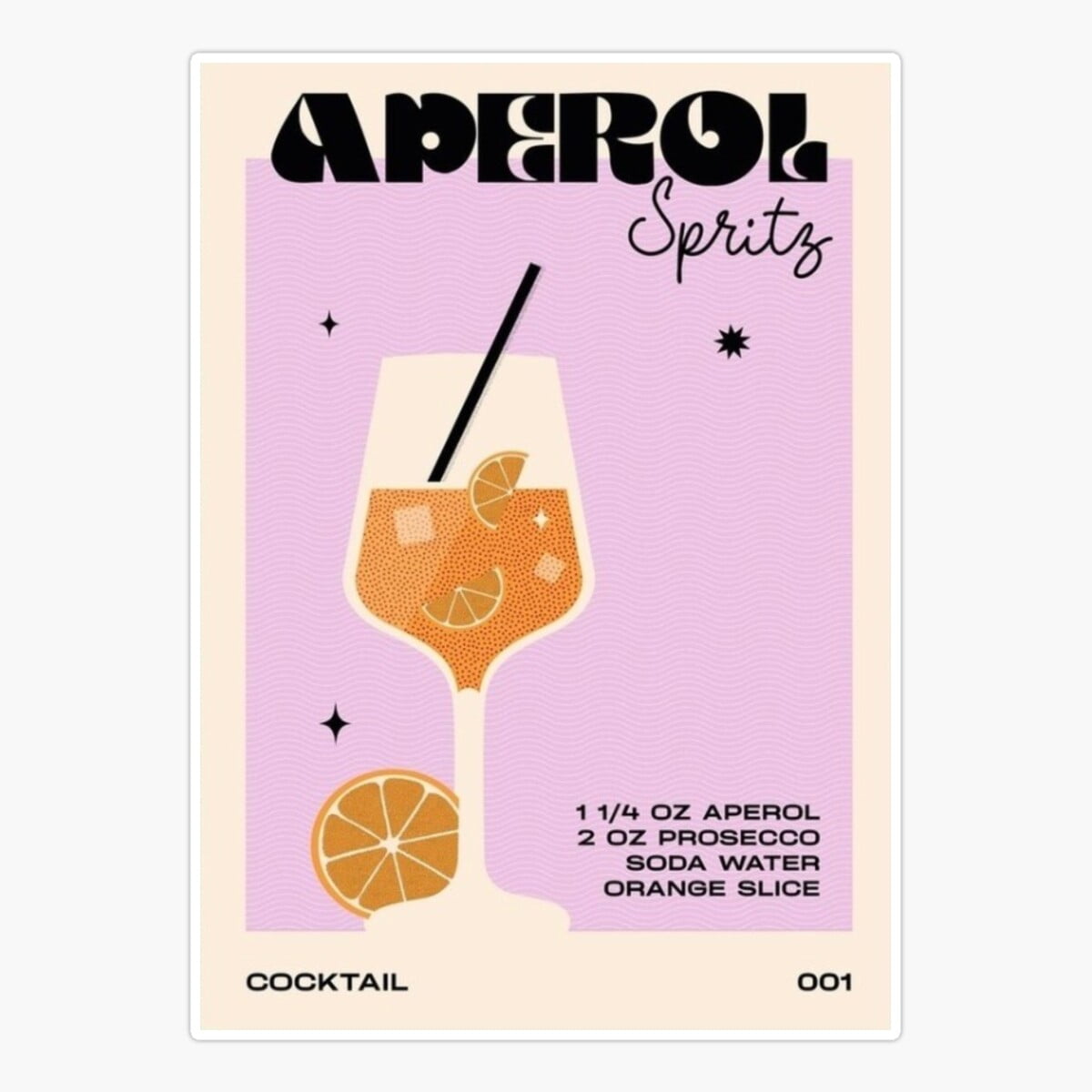 Maneki Aperol Spritz Cocktail Recipe Sticker, Phone Decal Water Bottle ...