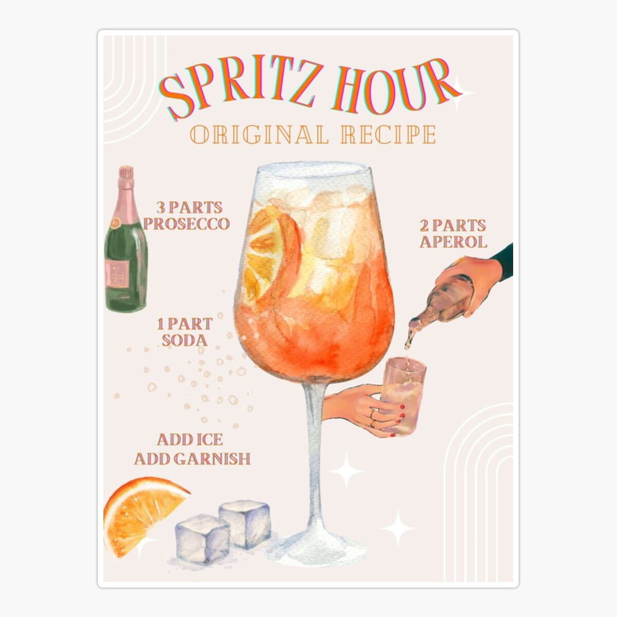 Maneki Aperol Spritz Hour Original Recipe Sticker, Phone Decal Water ...