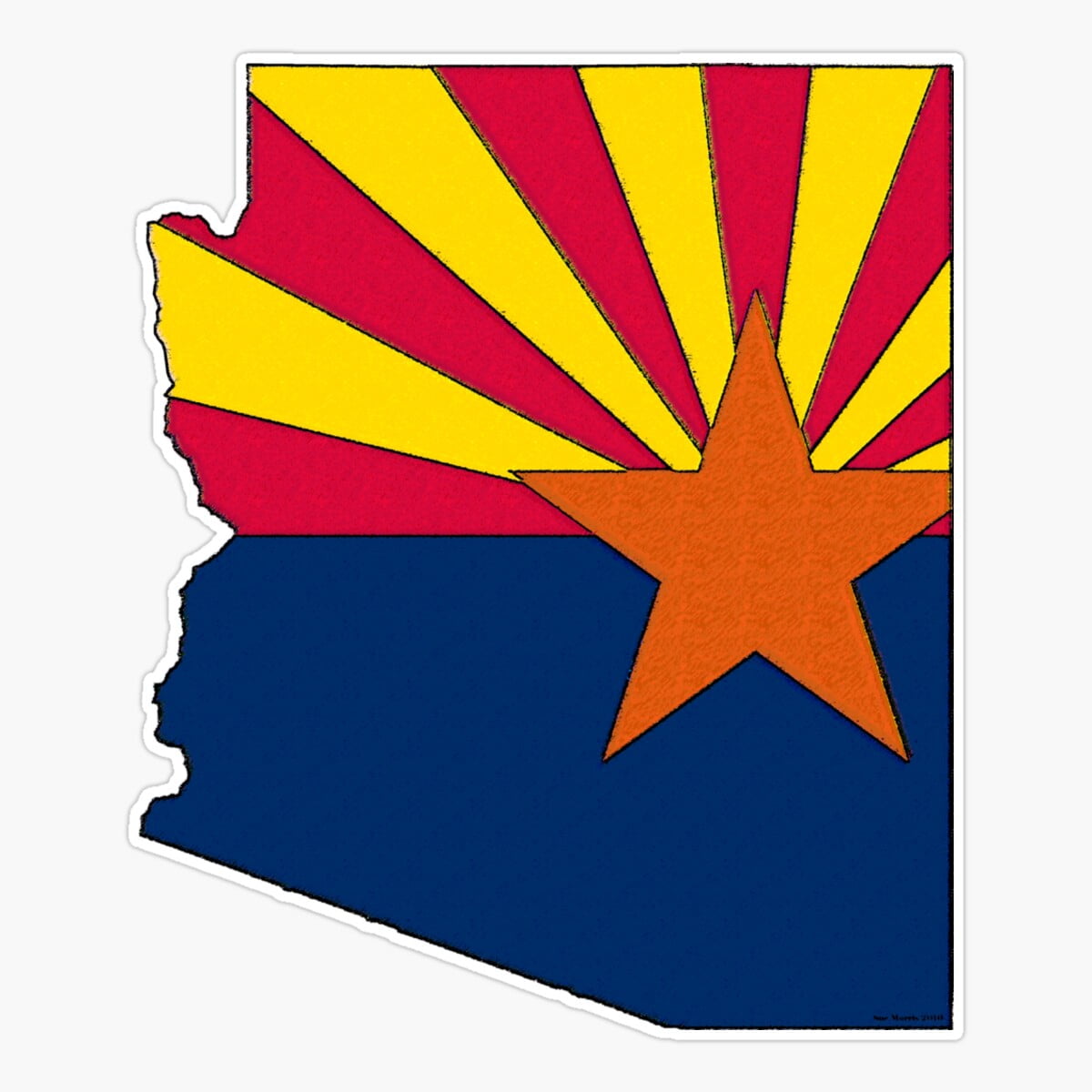 Maneki Arizona Map With Arizona State Lag Sticker, Phone Decal Water ...