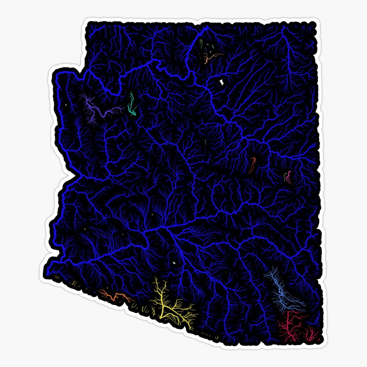 Maneki Arizona River Basin Map In Rainbow Colours With Black Background ...