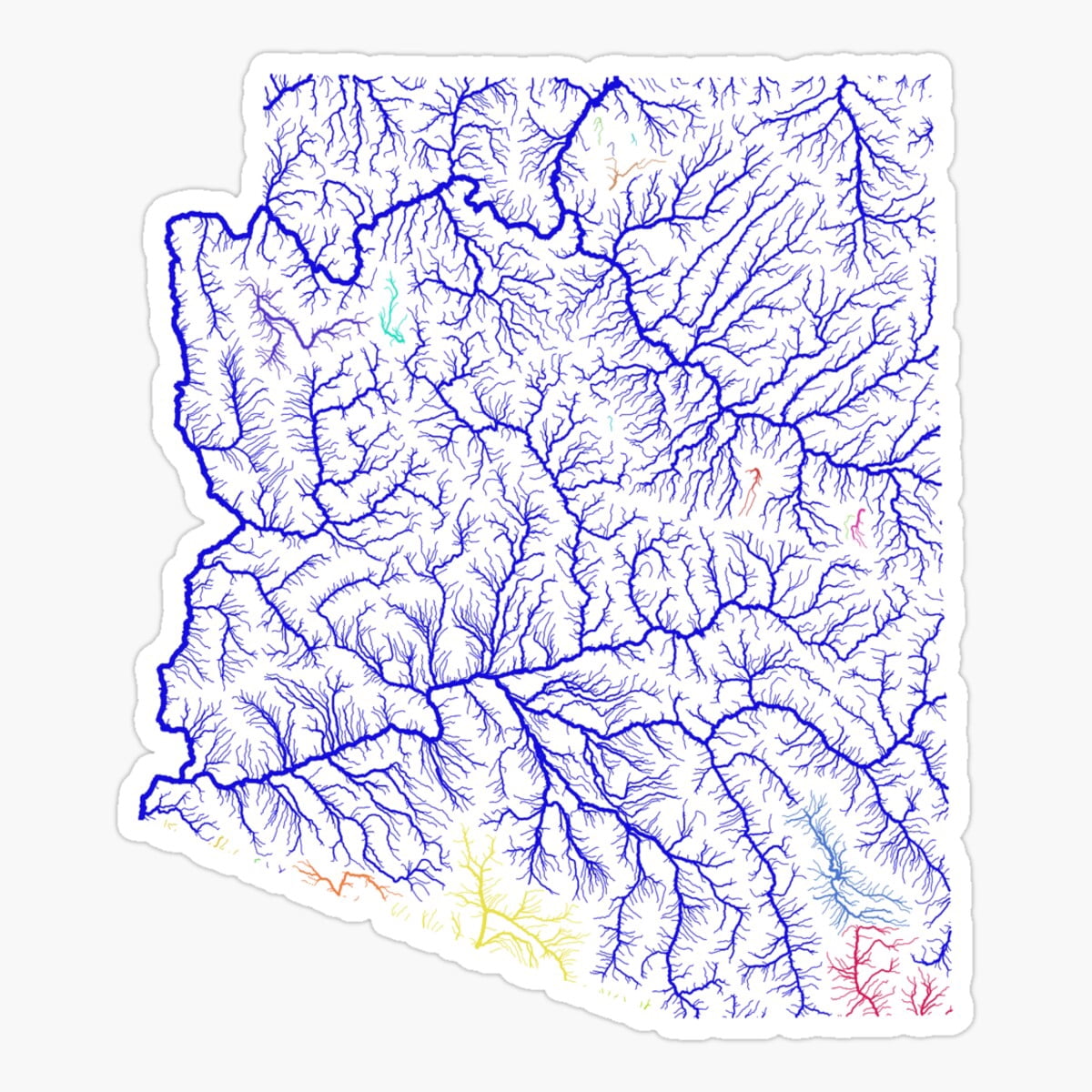 Maneki Arizona River Basin Map In Rainbow Colours With White Background ...
