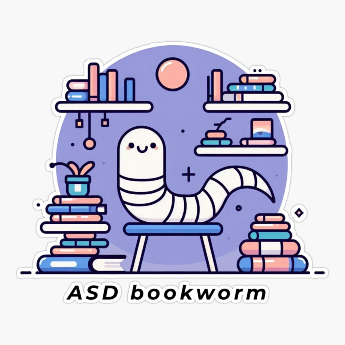 Maneki Asd Bookworm - The Reading Worm Sticker, Phone Decal Water ...