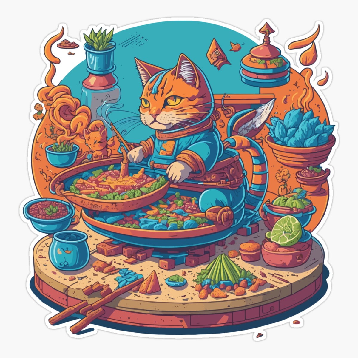 Maneki Asian Cat Cooking Sticker, Phone Decal Water Bottle Stickers Car ...