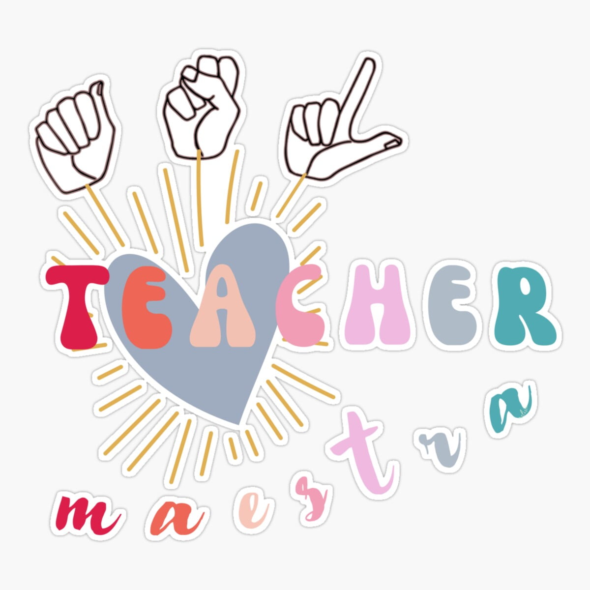 Maneki Asl Teacher Maestra With Blue Sparkle Heart Er, Phone Decal ...