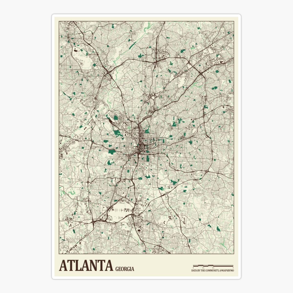 Maneki Atlanta Street Map Sticker, Phone Decal Water Bottle Stickers ...